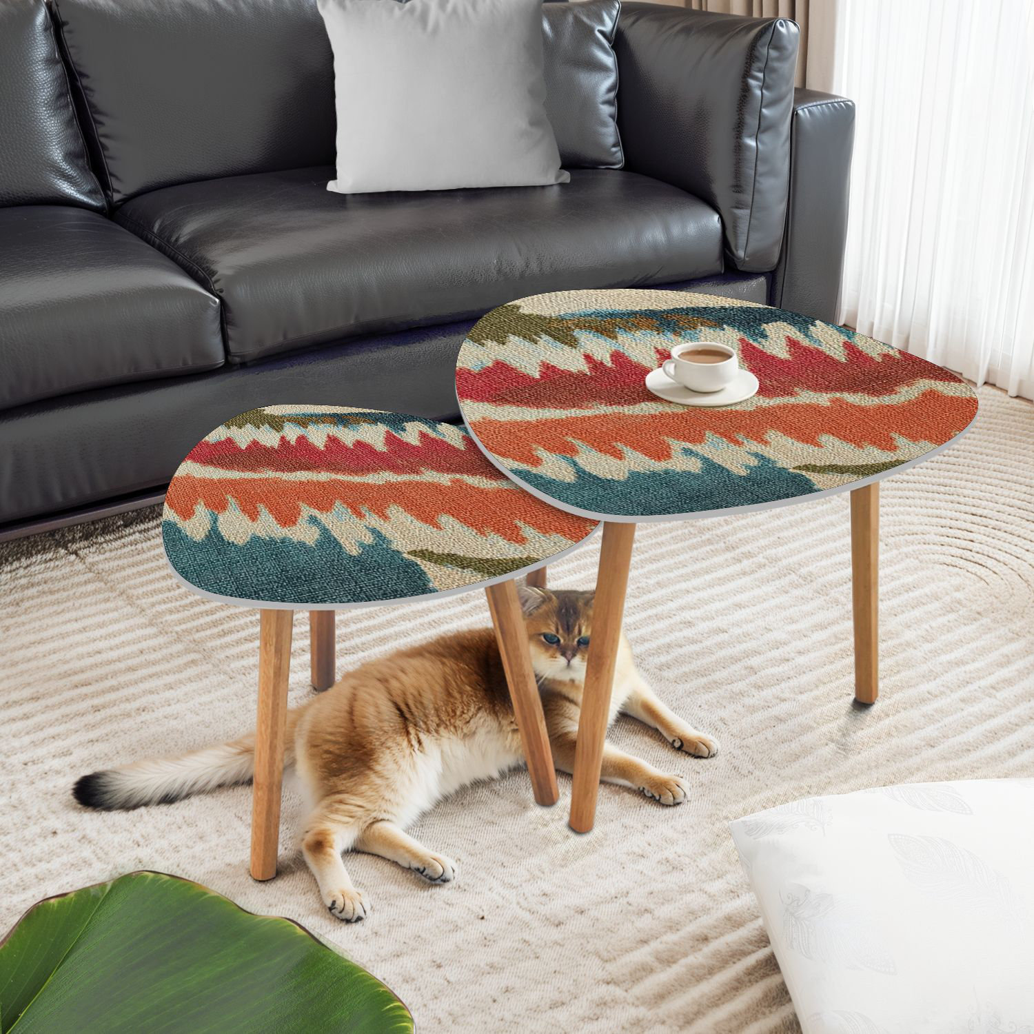 George Oliver Triangle Nesting Coffee Table Rug texture ethnic fabric ...