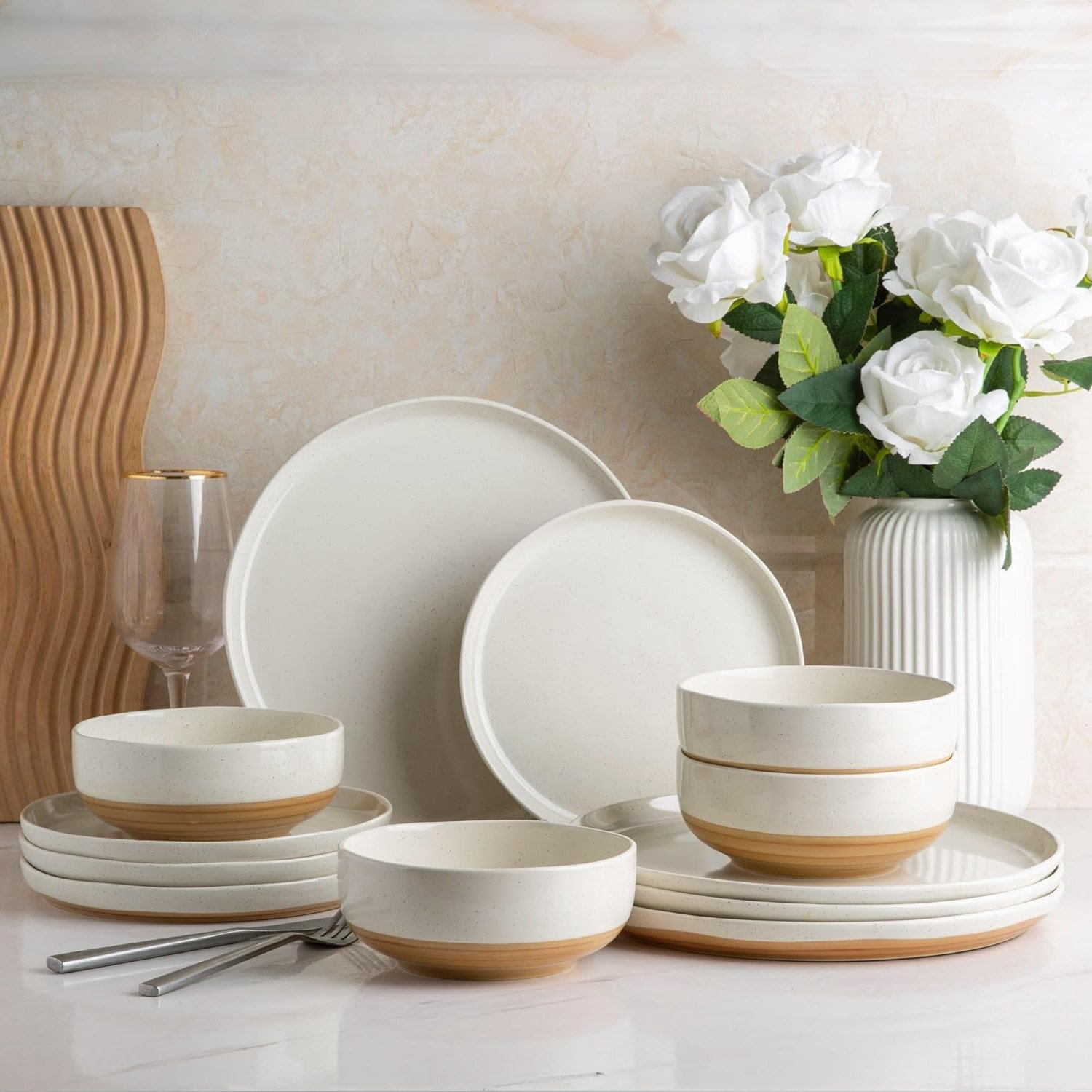 Domyot Ceramic Dinnerware Sets for 4, 12 Pieces Handpainted Plates ...