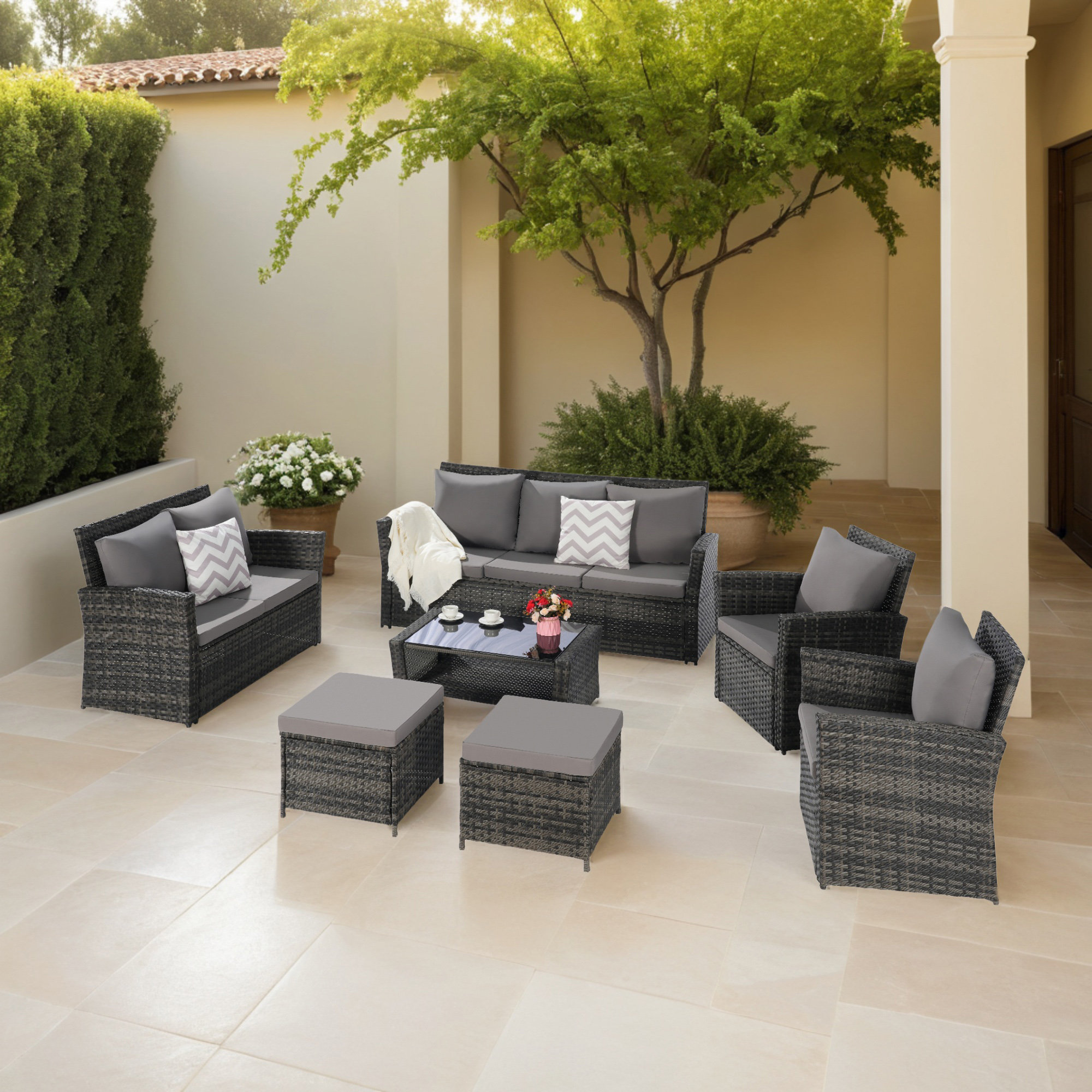 Lark Manor 7 Piece Wicker Patio Furniture Sets Rattan Sofa Seating ...