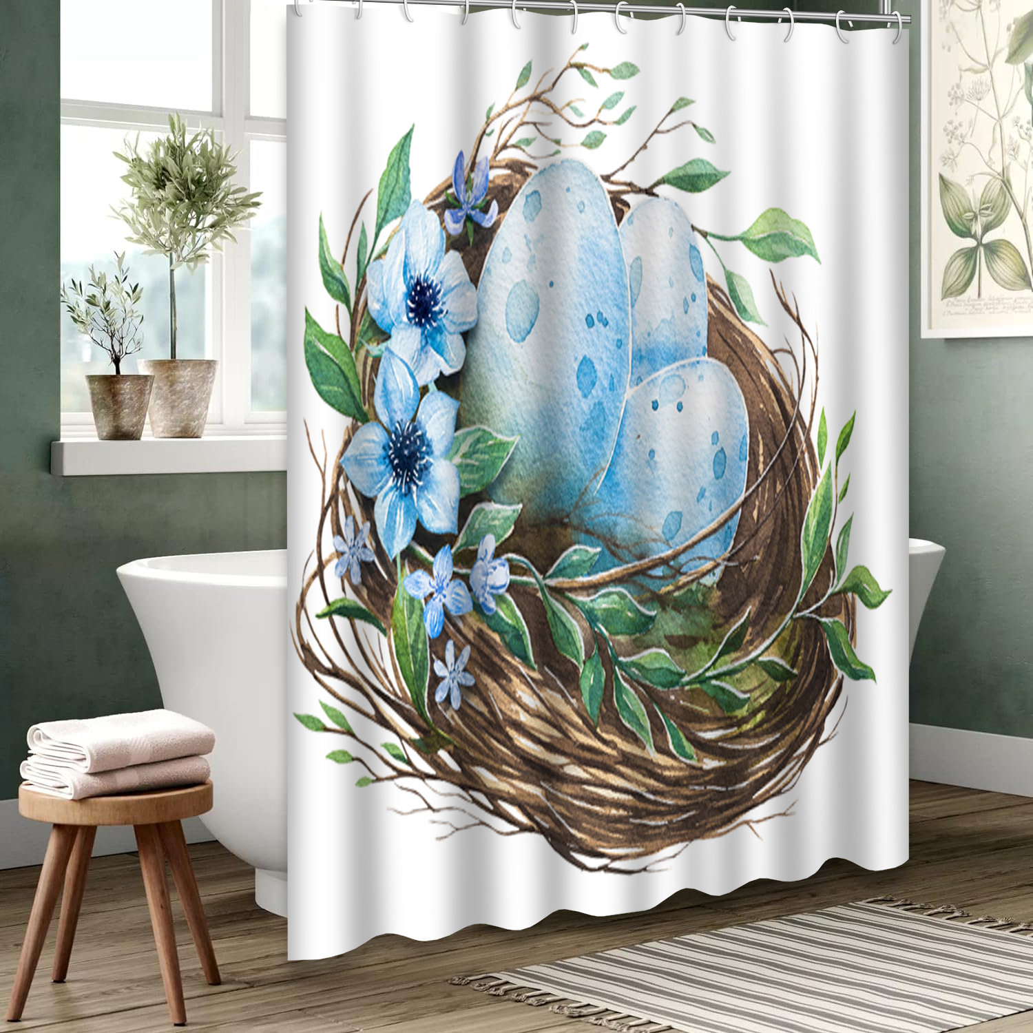 The Holiday Aisle® Egg Baby Flower Waterproof Shower Curtain,Watercolor ...