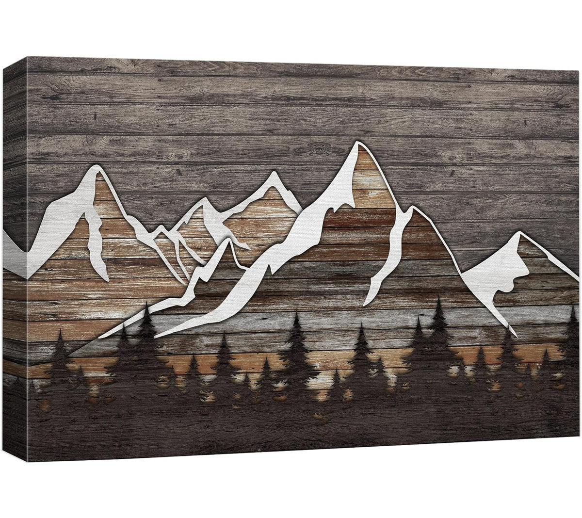 IDEA4WALL Western Wood Effect Landscape Pastel Brown Tree Mountains ...