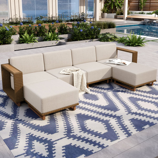 Latitude Run® Wicker Patio Furniture Set U-Shaped With Two Ottomans ...