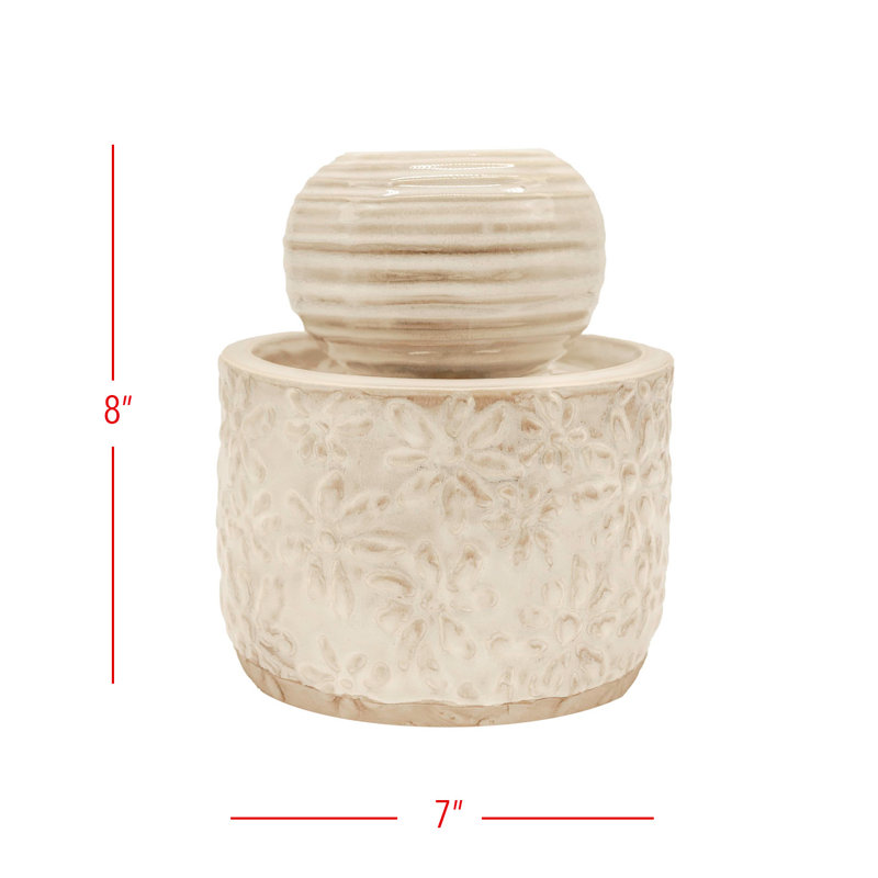 Foreside Home & Garden Floral Antique White Glaze Fountain Stoneware ...