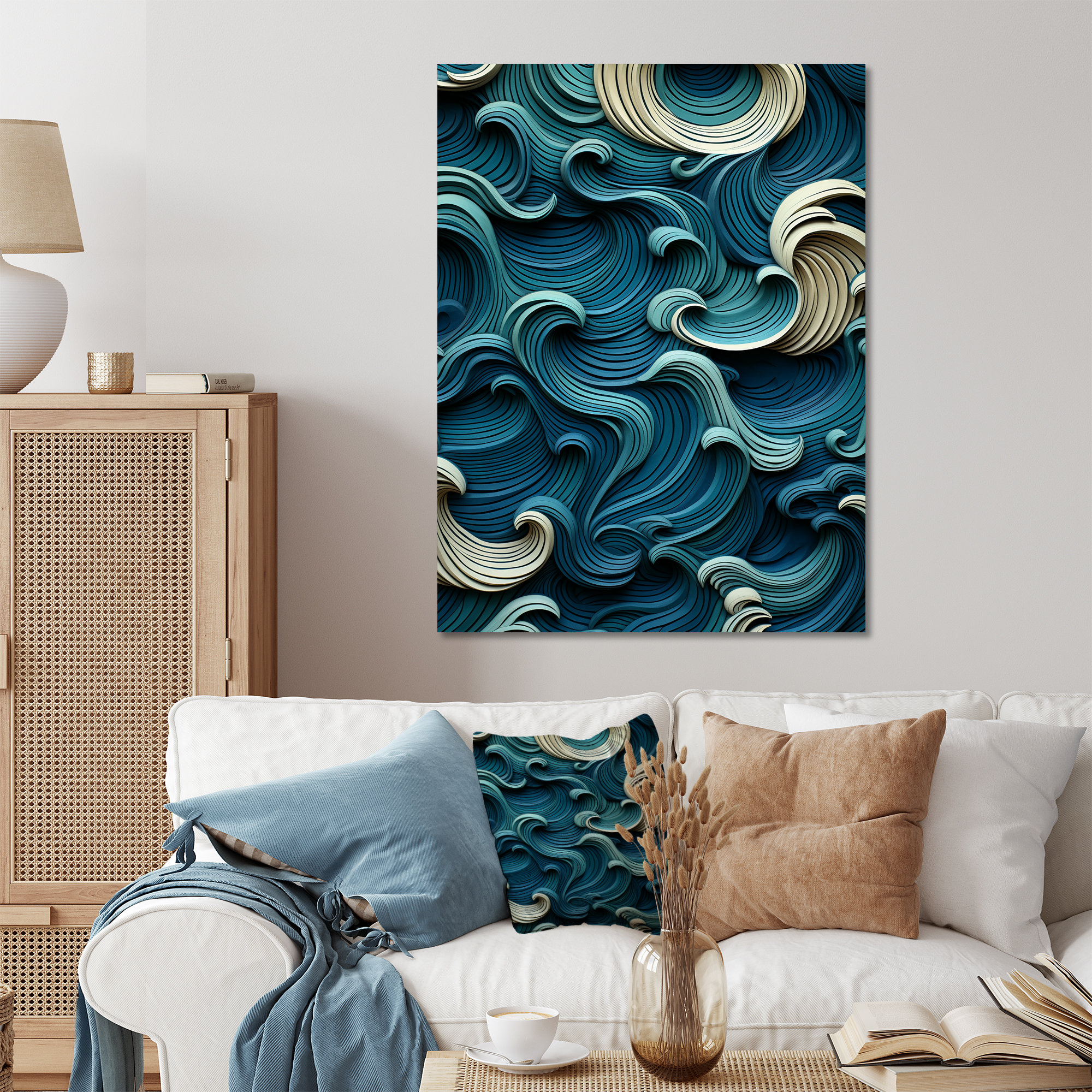 Ivy Bronx Blue And White Wave Tiles Impressions II - Waves Metal Wall ...