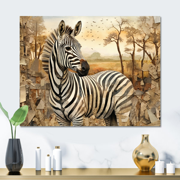 Ebern Designs Vintage Zebra Collage II - Animals Zebra Metal Wall Decor ...