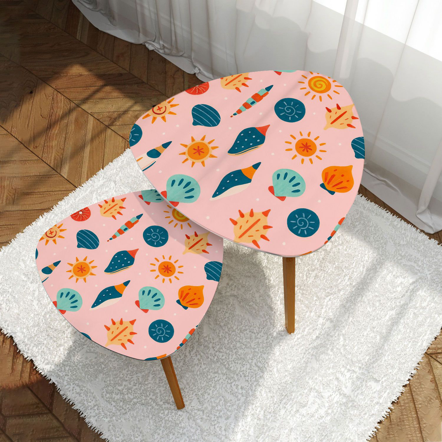 George Oliver Triangle Nesting Coffee Table Set of 2 Hand drawn various ...