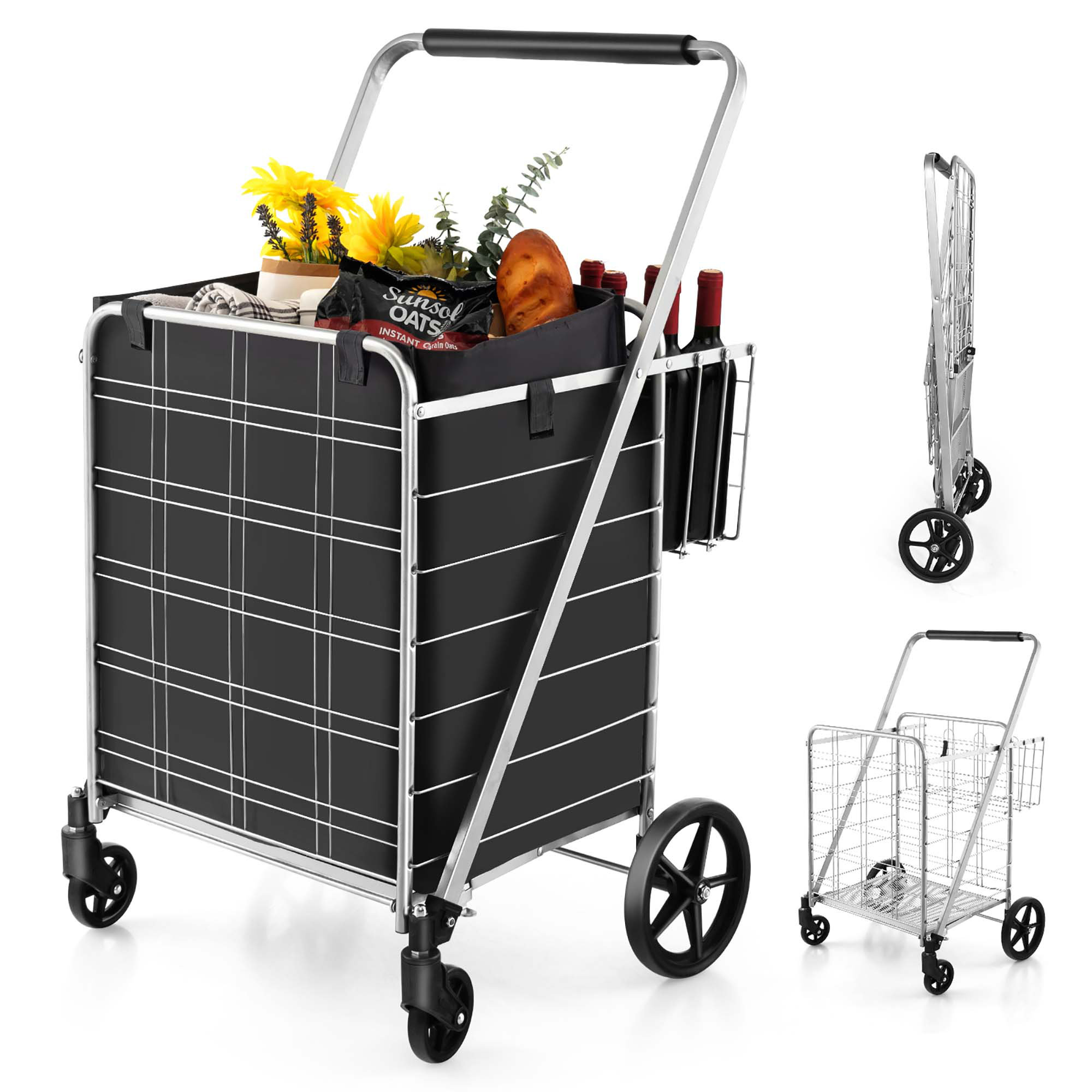 Gymax Folding Shopping Cart Jumbo Upgraded Utility Grocery Cart W ...