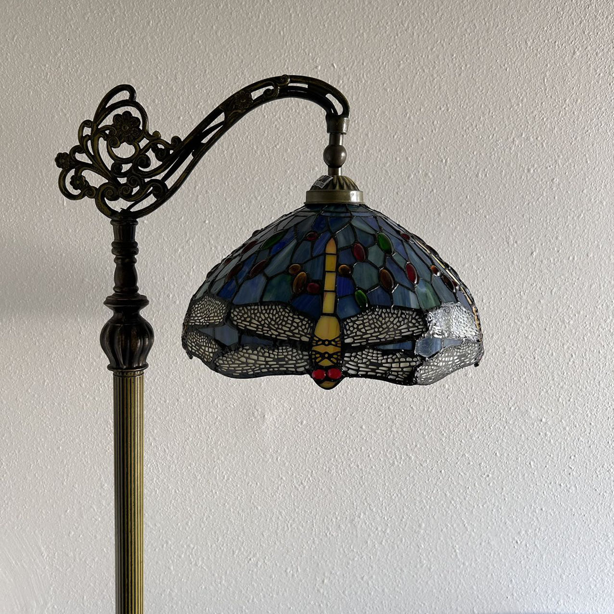 Fleur De Lis Living Shenna Tiffany Floor Lamp Dragonfly Blue Stained ...