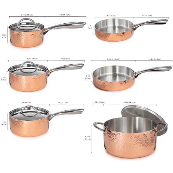 BergHOFF Vintage 13 Piece Hammered Copper Tri-Ply Stainless Steel ...