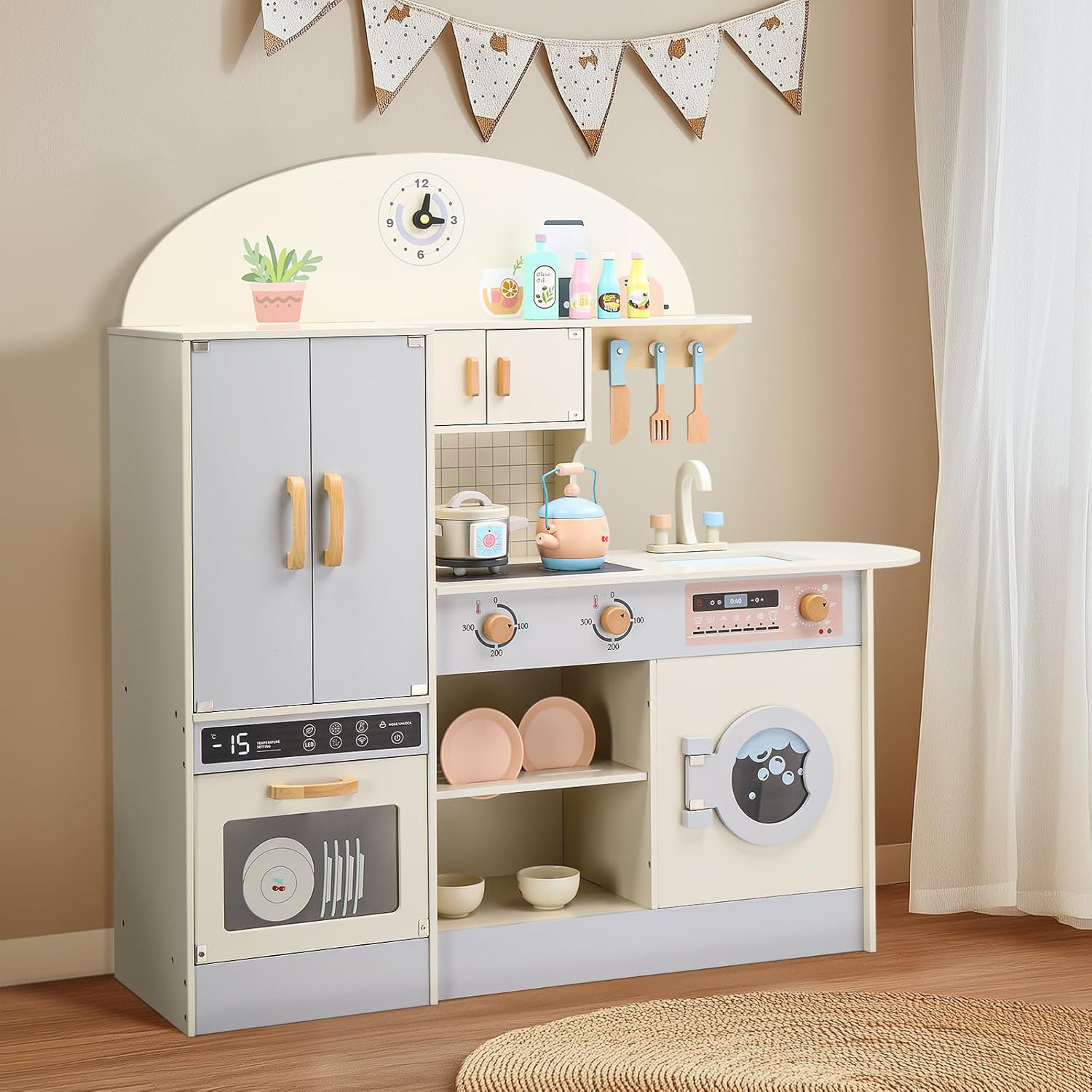 Winado Wooden Play Kitchen With Toy Double-Door Refrigerator & Cooking ...