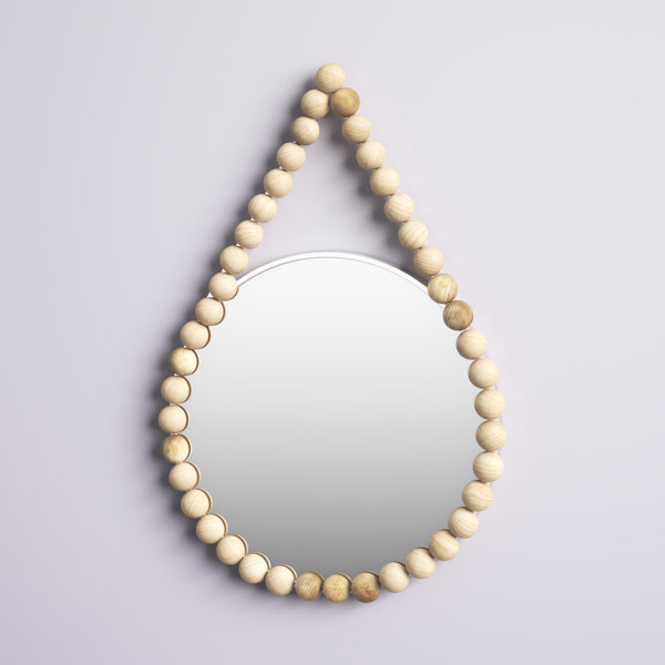 Mistana™ Teen 36" Beaded Round Mirror Contemporary Boho Coastal White ...