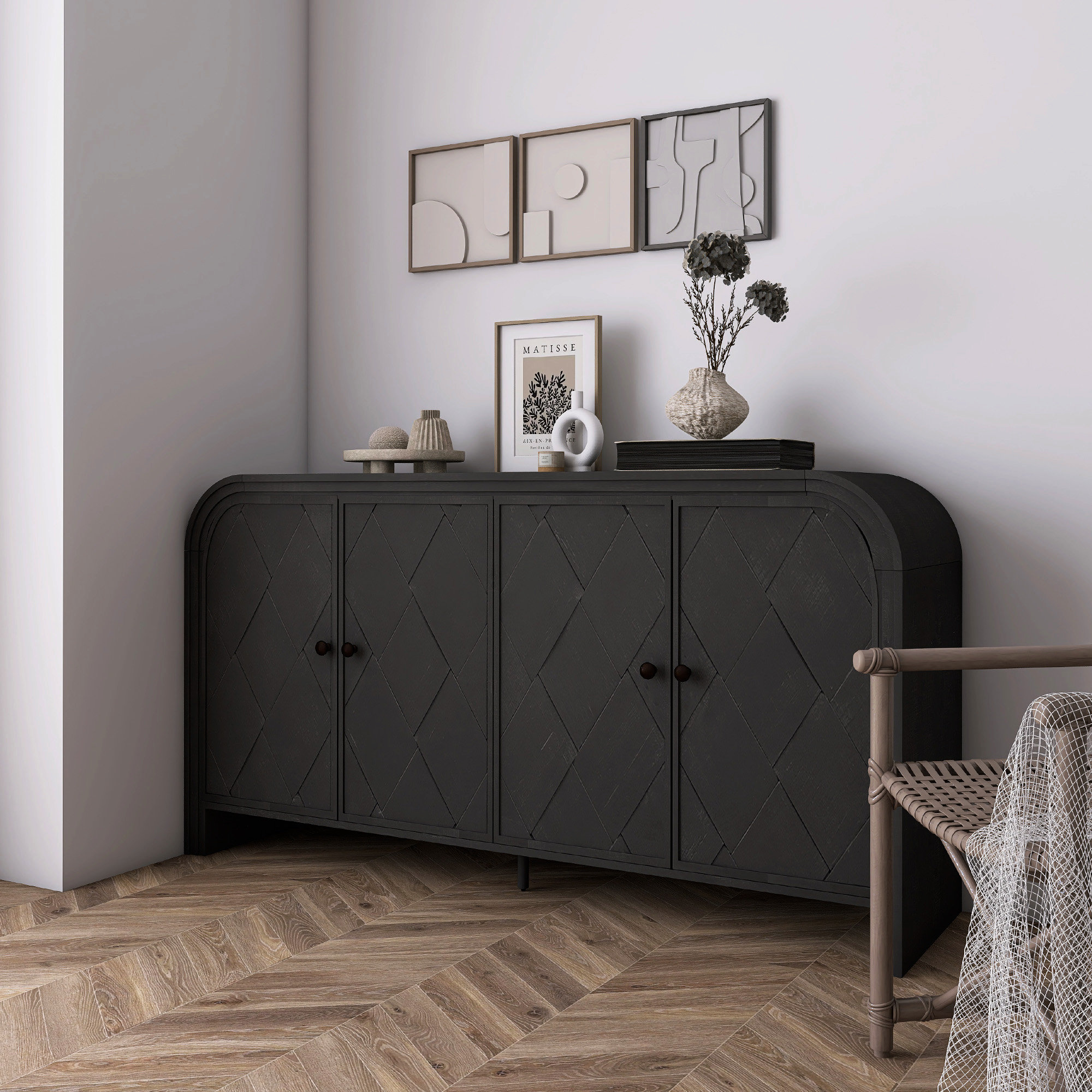 Gracie Oaks LUXURY MULTI FUNCTIONAL MDF SIDEBOARD WITH WOVEN WOOD SLAT ...
