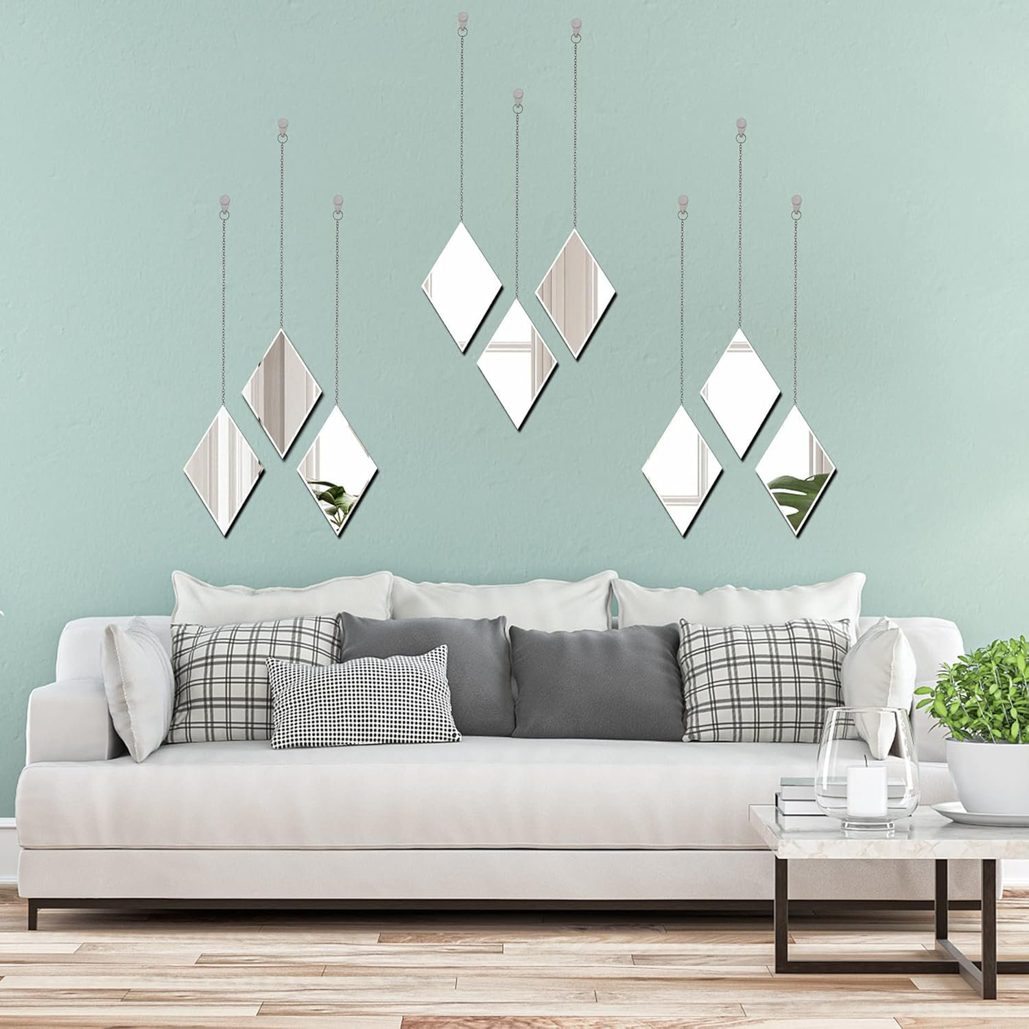 Ebern Designs Small Decor Mirror Diamond Shape Mirror,Set Of 3,Hanging ...