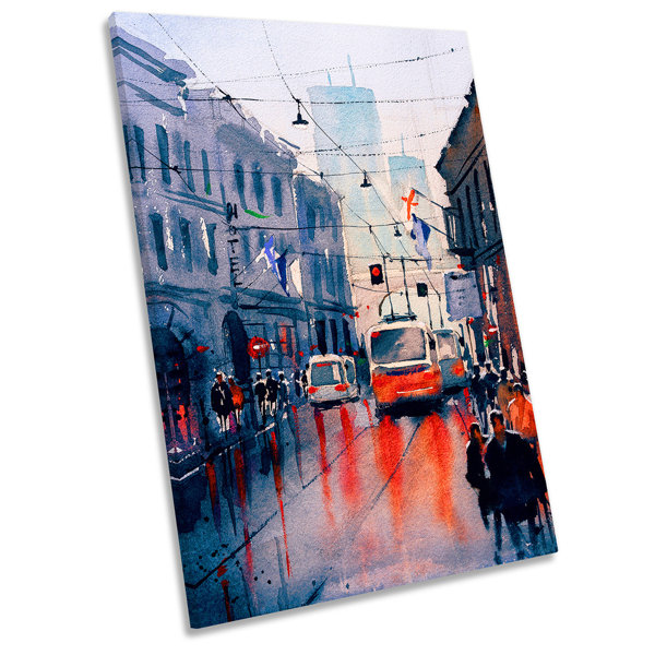 Marlow Home Co. Paris Streets Watercolour Tram Picture - Wrapped Canvas ...