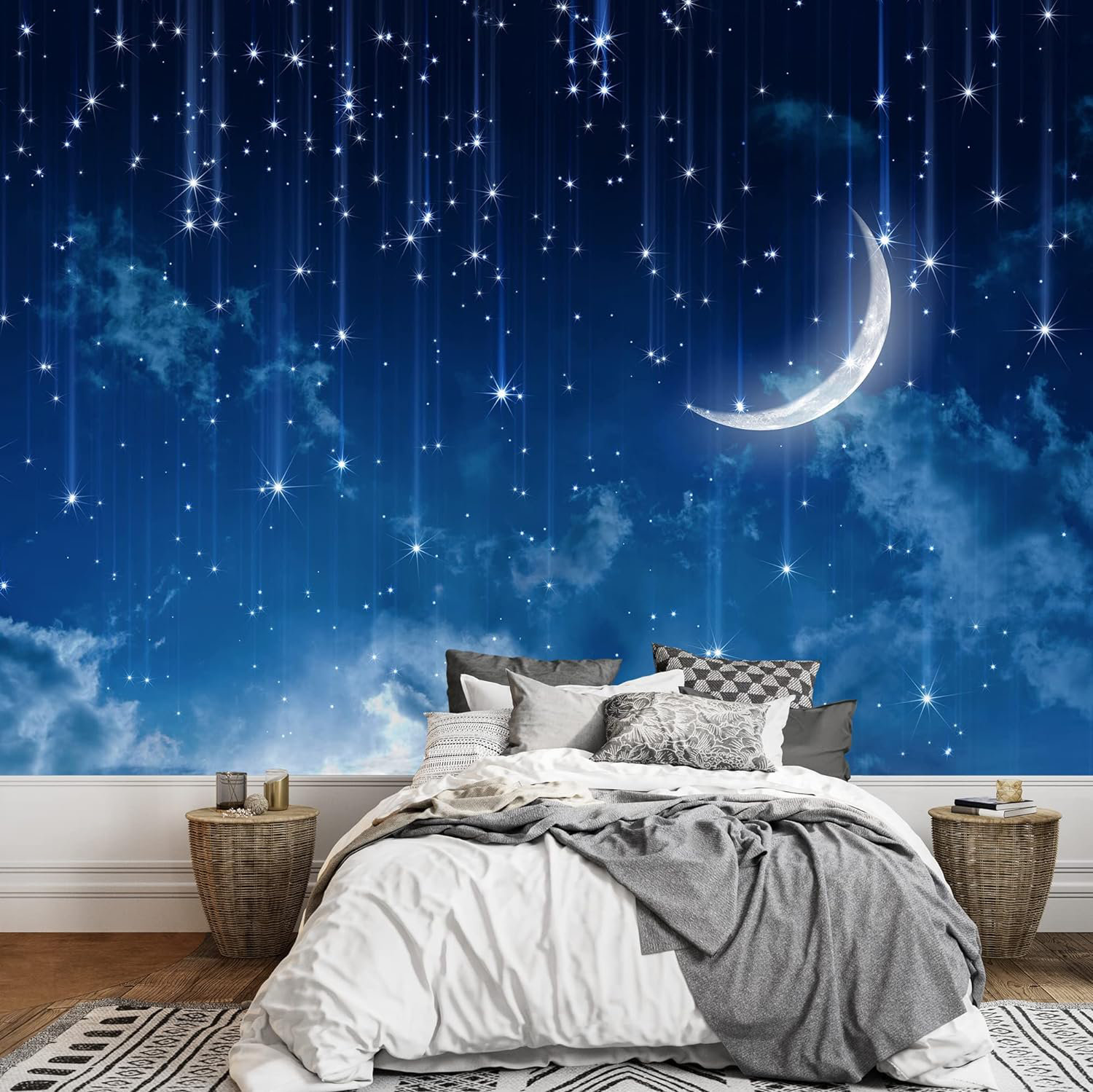 IDEA4WALL Crescent Moon Falling Star Cloudy Sky Nature Photography ...