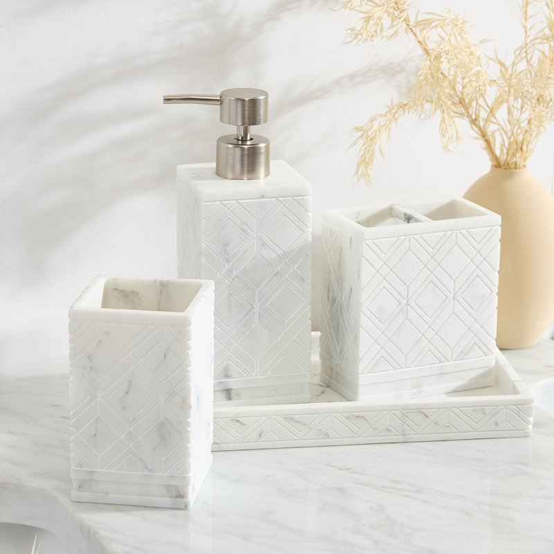 Tahari Claudia 4-Piece White Diamond Bathroom Accessory Set & Reviews ...