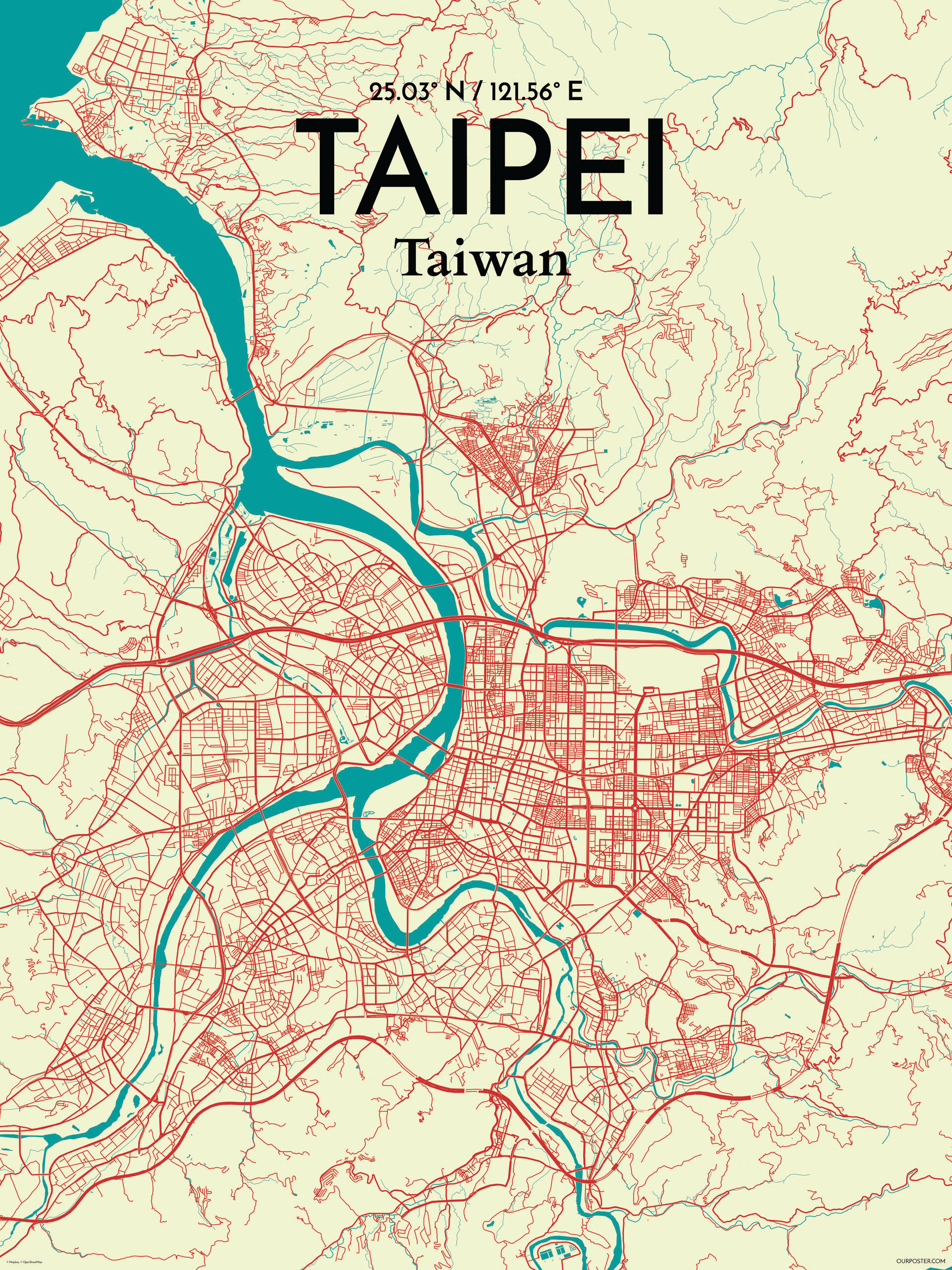 OurPoster.com 'Taipei City Map' Graphic Art Print Poster in Tricolor ...