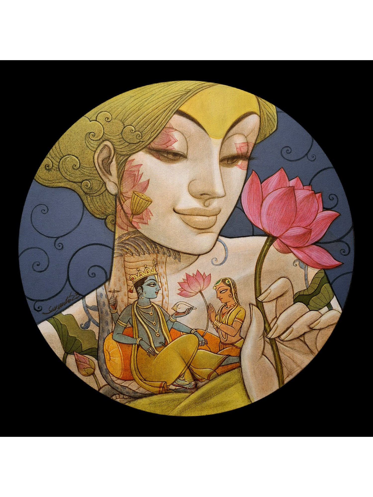 Bungalow Rose Lord Vishnu Goddess Lakshmi | Painting By Sukanta Das ...