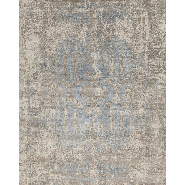 Samad Rugs Pinnacle Hand Knotted Wool/Silk Area Rug in Ice Blue/Brown ...