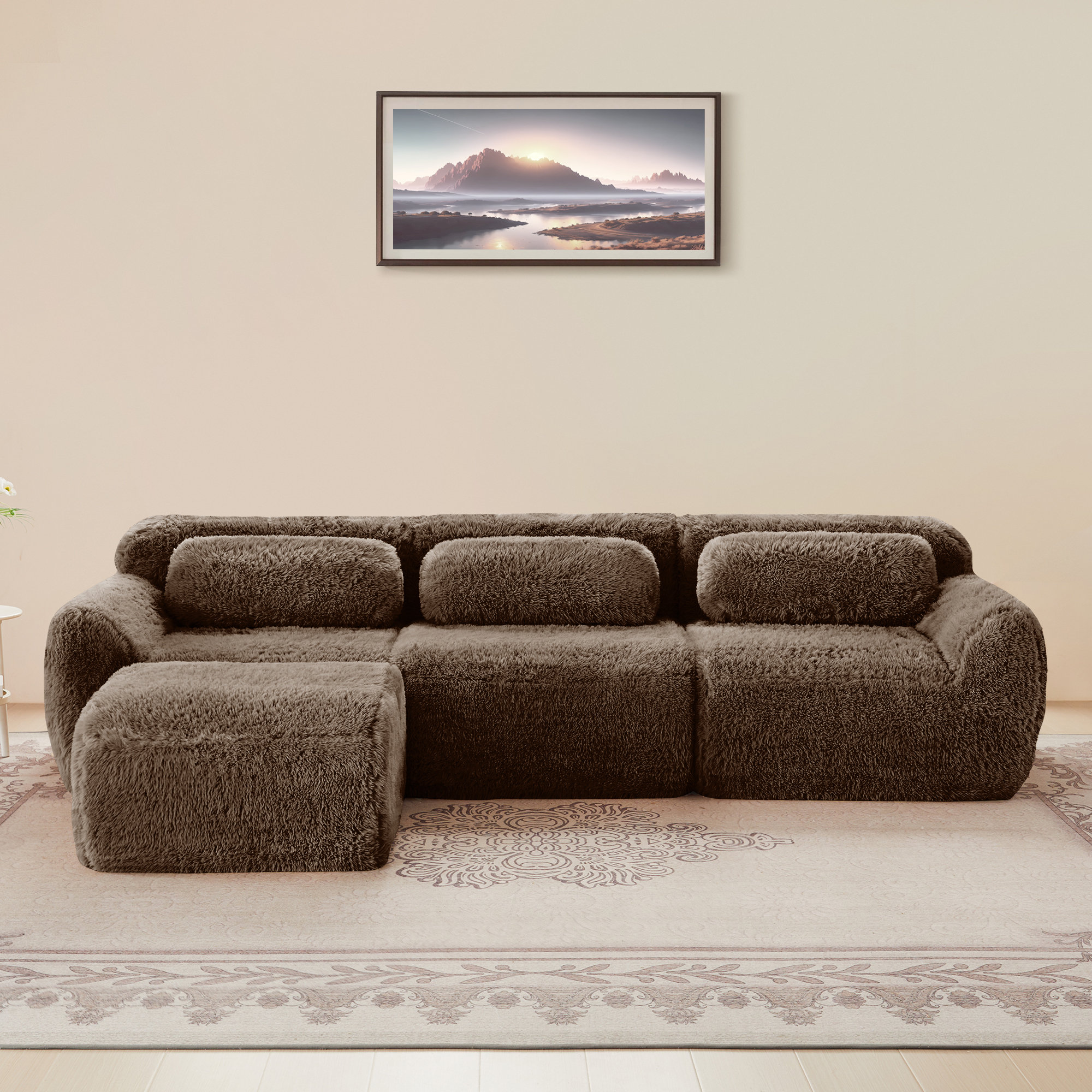 Mercer41 L-Shaped Boneless Sofa,Soft Fluffy Plush Fabric,With 32D High ...