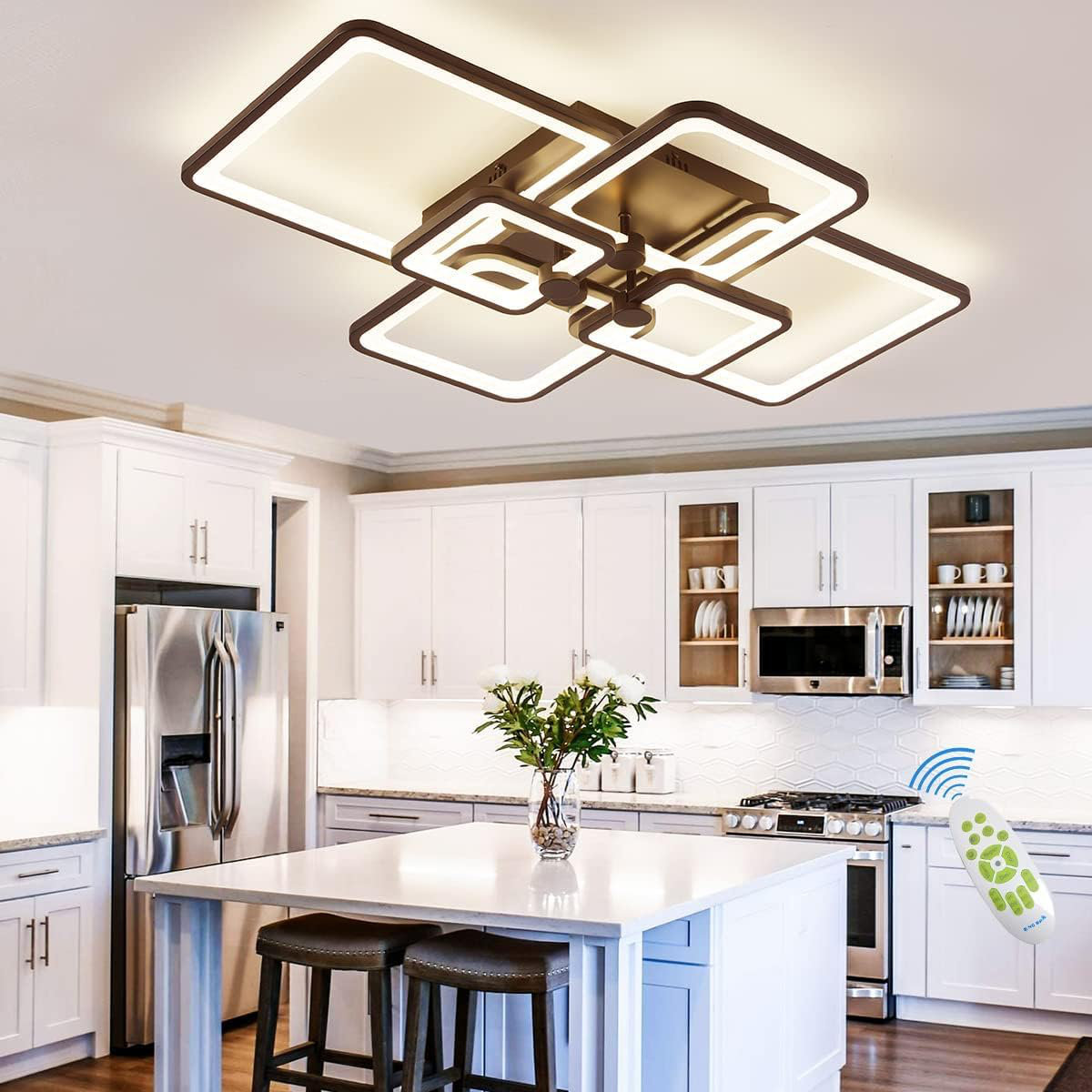 Orren Ellis Modern Square LED Ceiling Light, Dimmable 6-Lamp Fixture ...