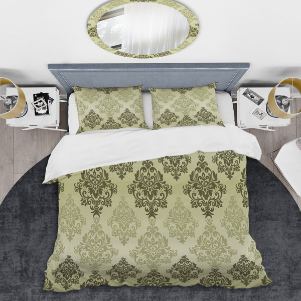 DesignArt Green Damask Damask Duvet Cover Set - Wayfair Canada