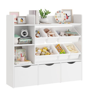 Latitude Run® Bookcase with toys Organizer, 3 Removable Drawers ...