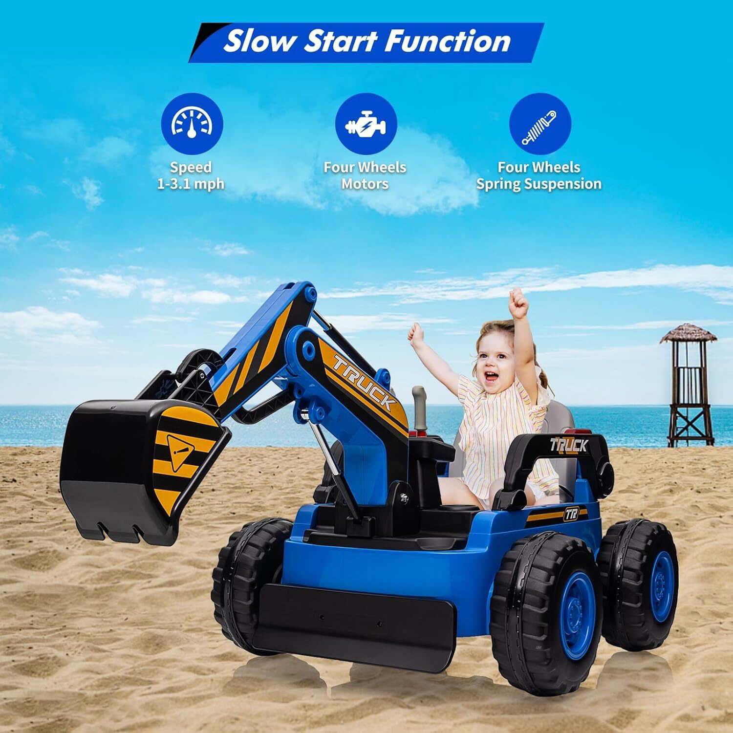 Hetoy Kids Ride-On Electric Excavator Digger With Remote Control ...
