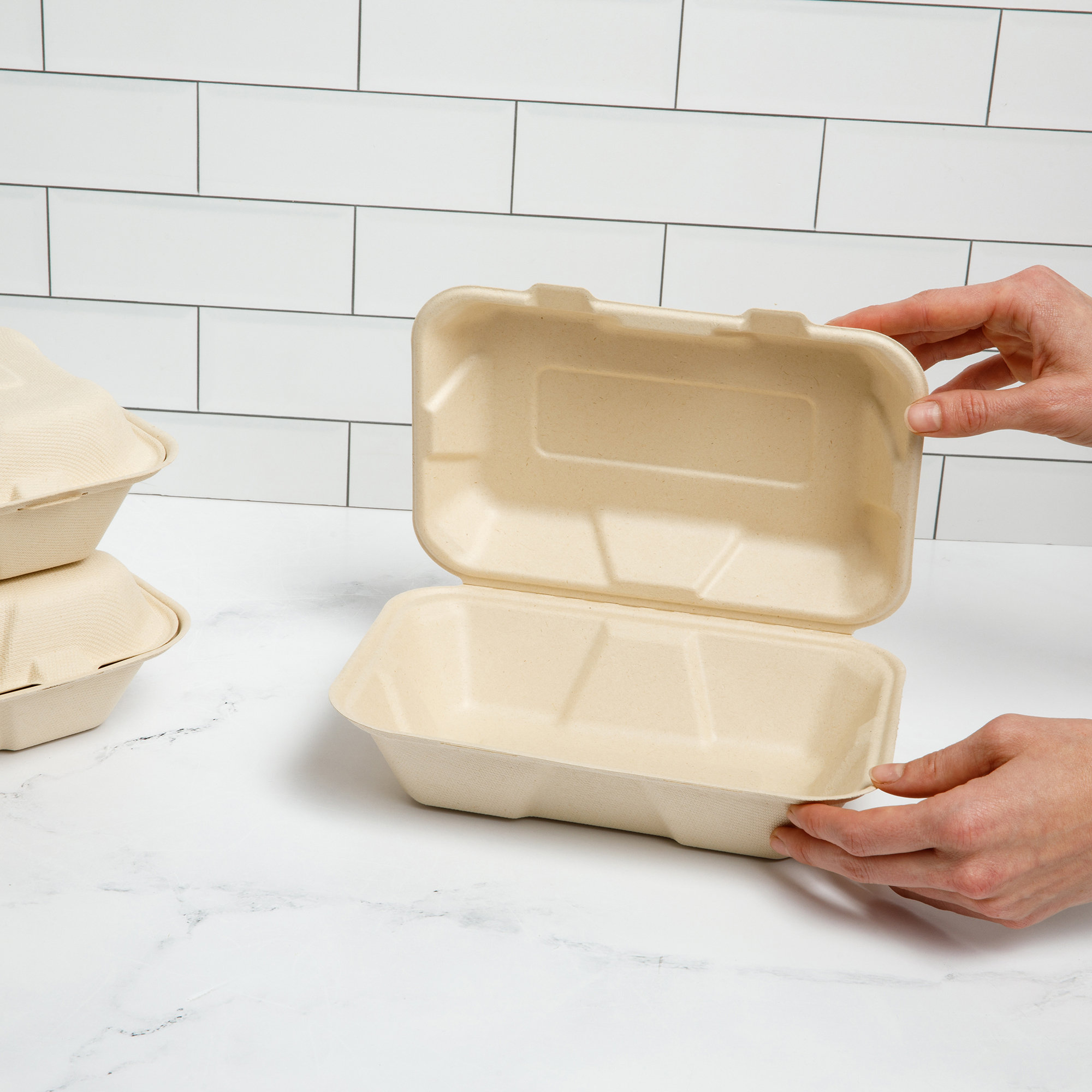 Prep & Savour 75-pack Compostable 9x6 Inch Clamshell Food Containers ...