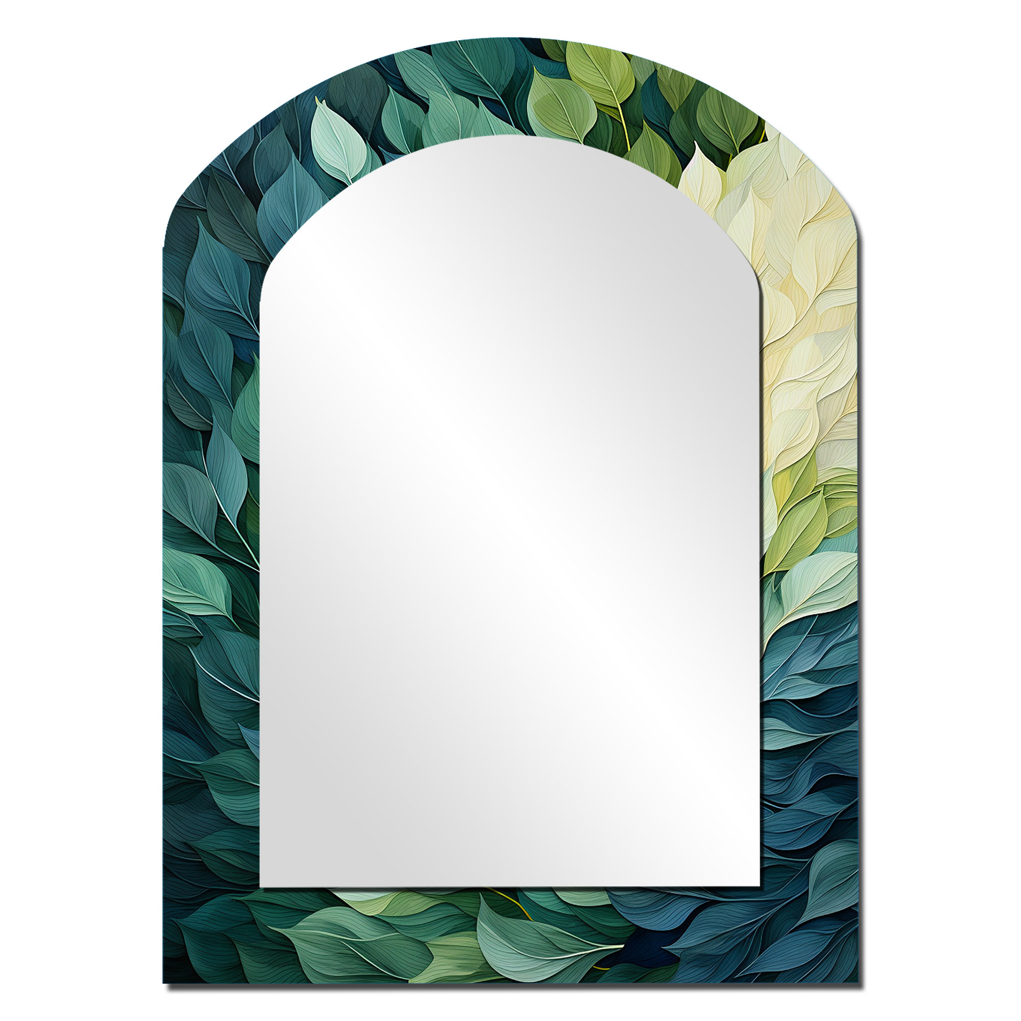 Dakota Fields Leaves Green River Collage - Large Arched Wall Mirror On ...