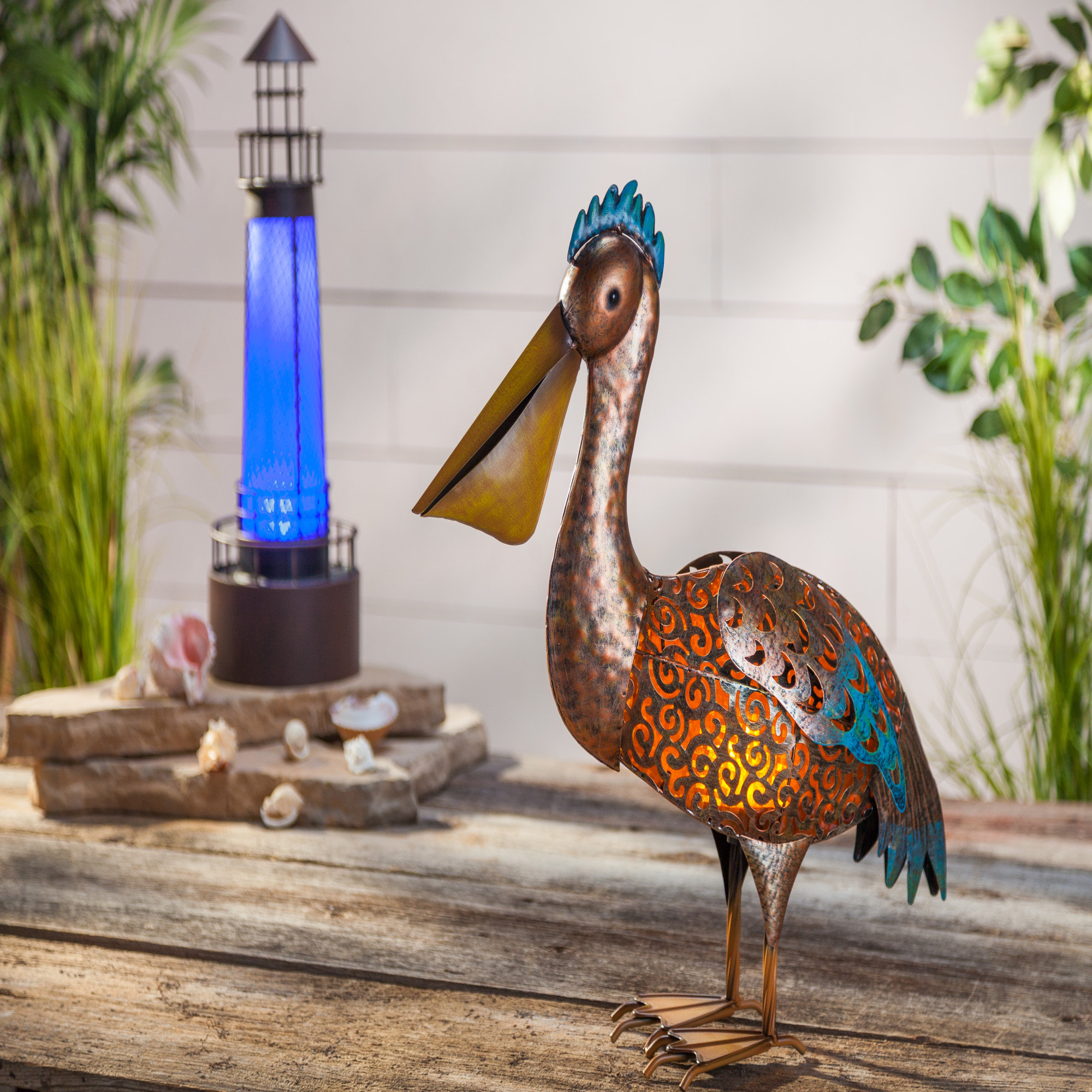 Breakwater Bay 21 Inch High Blue Solar Led Metal Lighthouse & Reviews ...