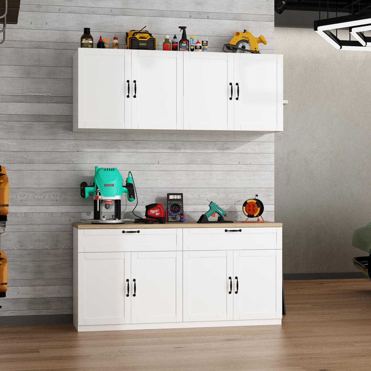 Latitude Run® Split 8 Door 2 Drawer Garage Cabinet With Worktop | Wayfair