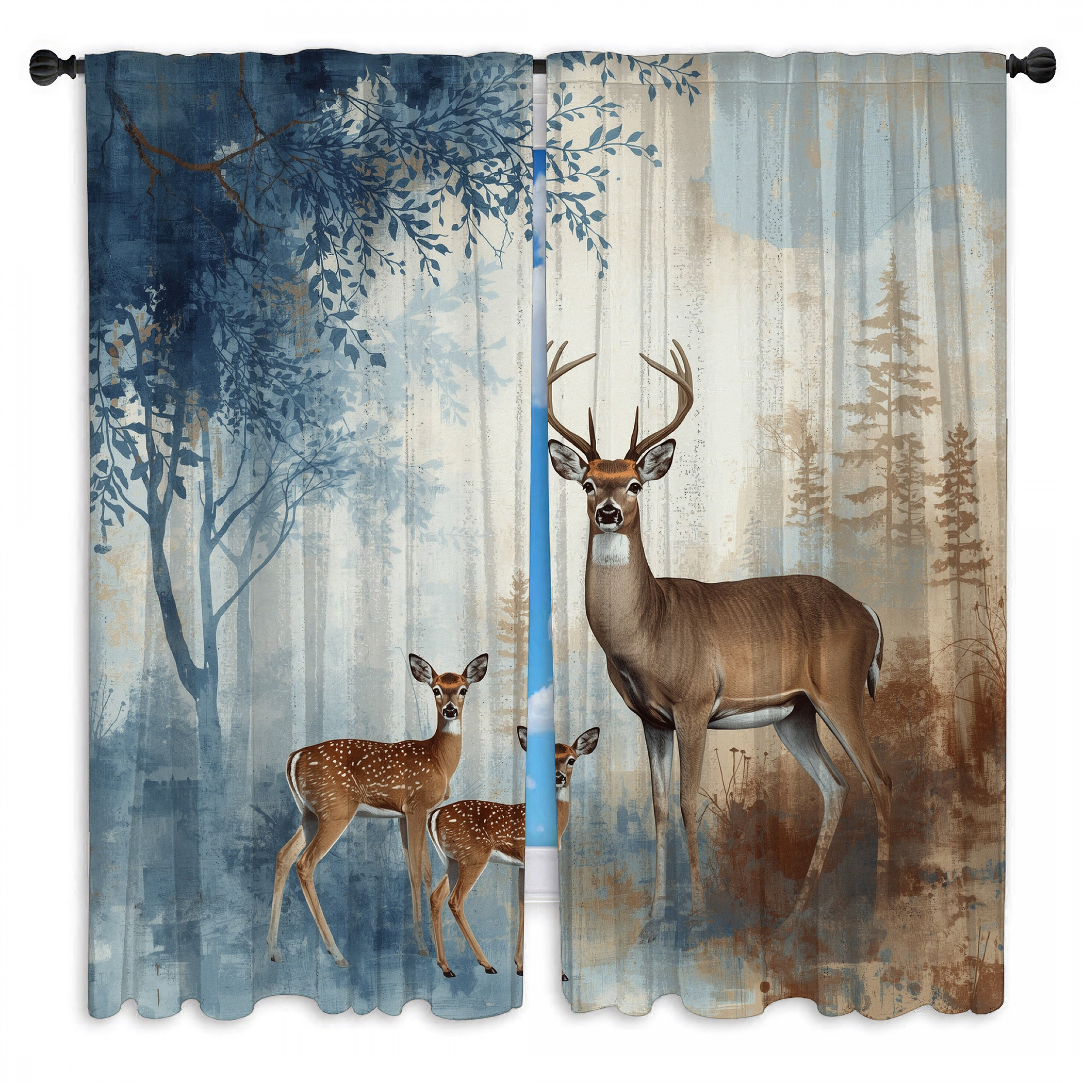 East Urban Home Forest Deer Family Window Curtains Deer Sheer & Room ...