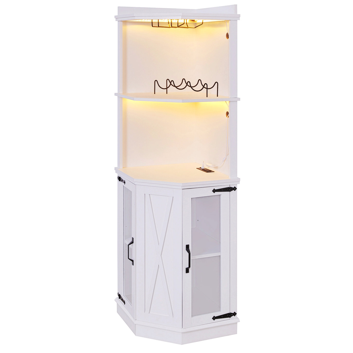 Wrought Studio Corner Bar Cabinet With Power Outlet, Farmhouse Wine Bar ...