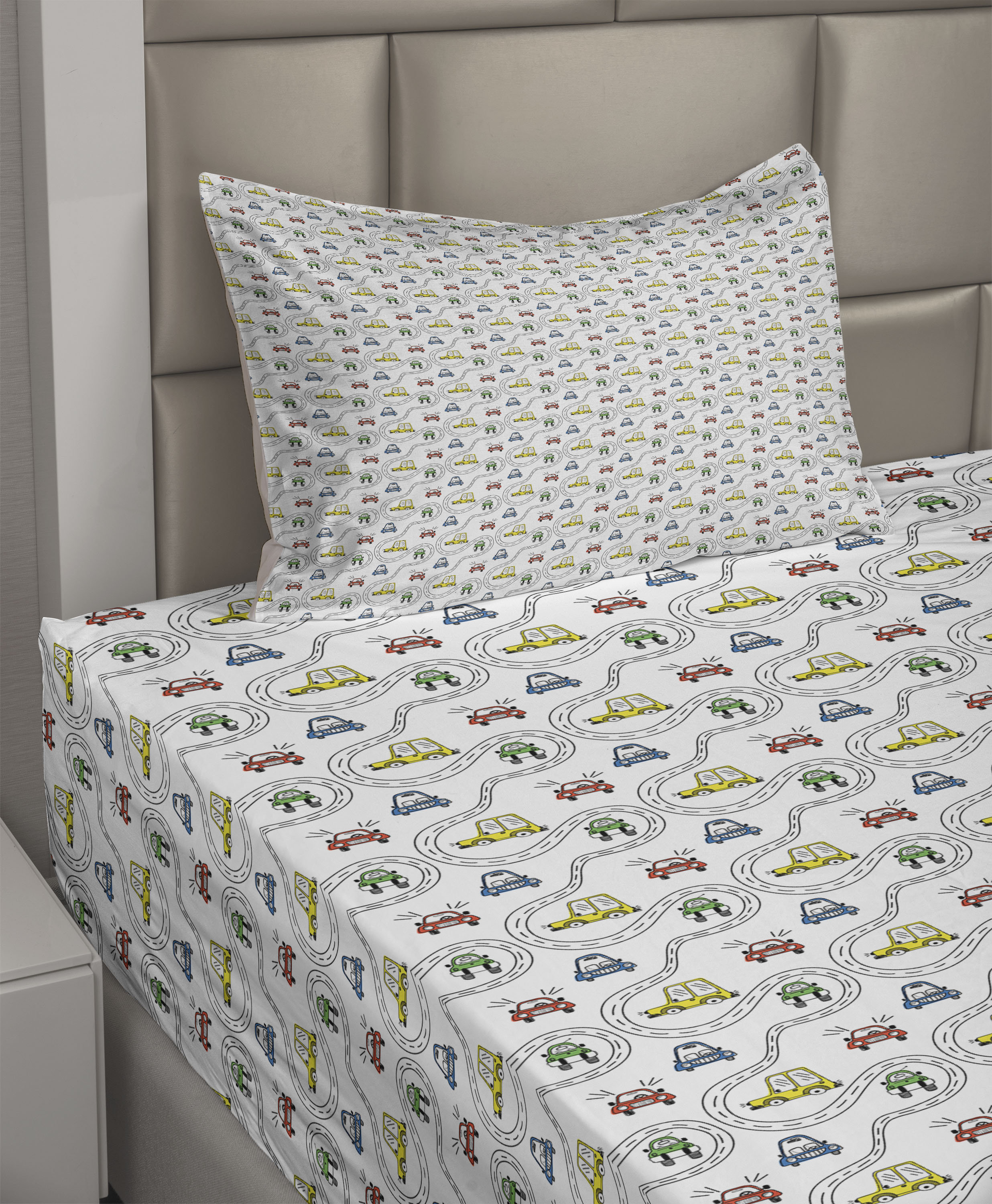 Ambesonne Car Sheet Set Colorful Automobiles Roads Art White and ...