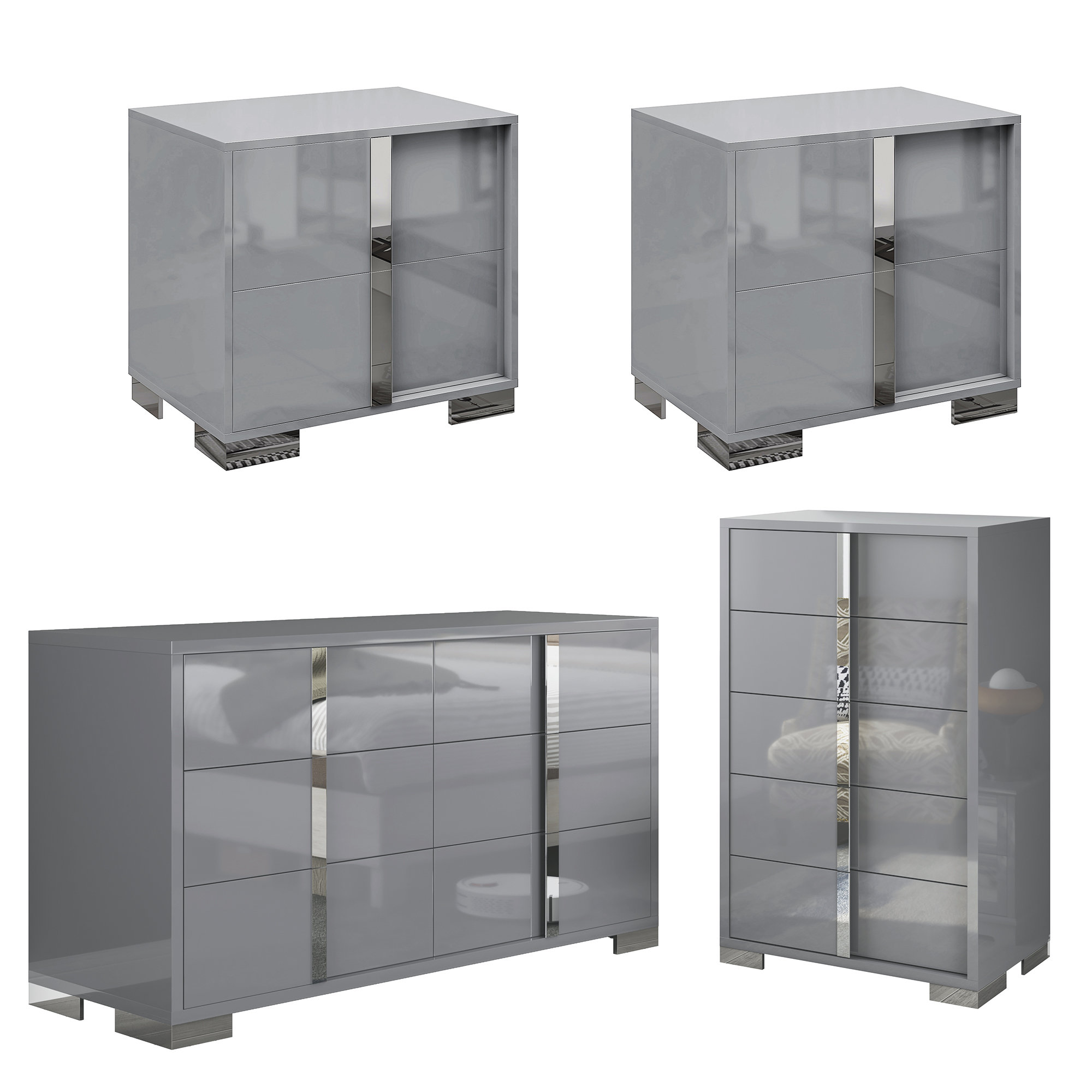 Wrought Studio Dulane 4 Pieces Modern Highlgloss Bedroom Set & Reviews ...