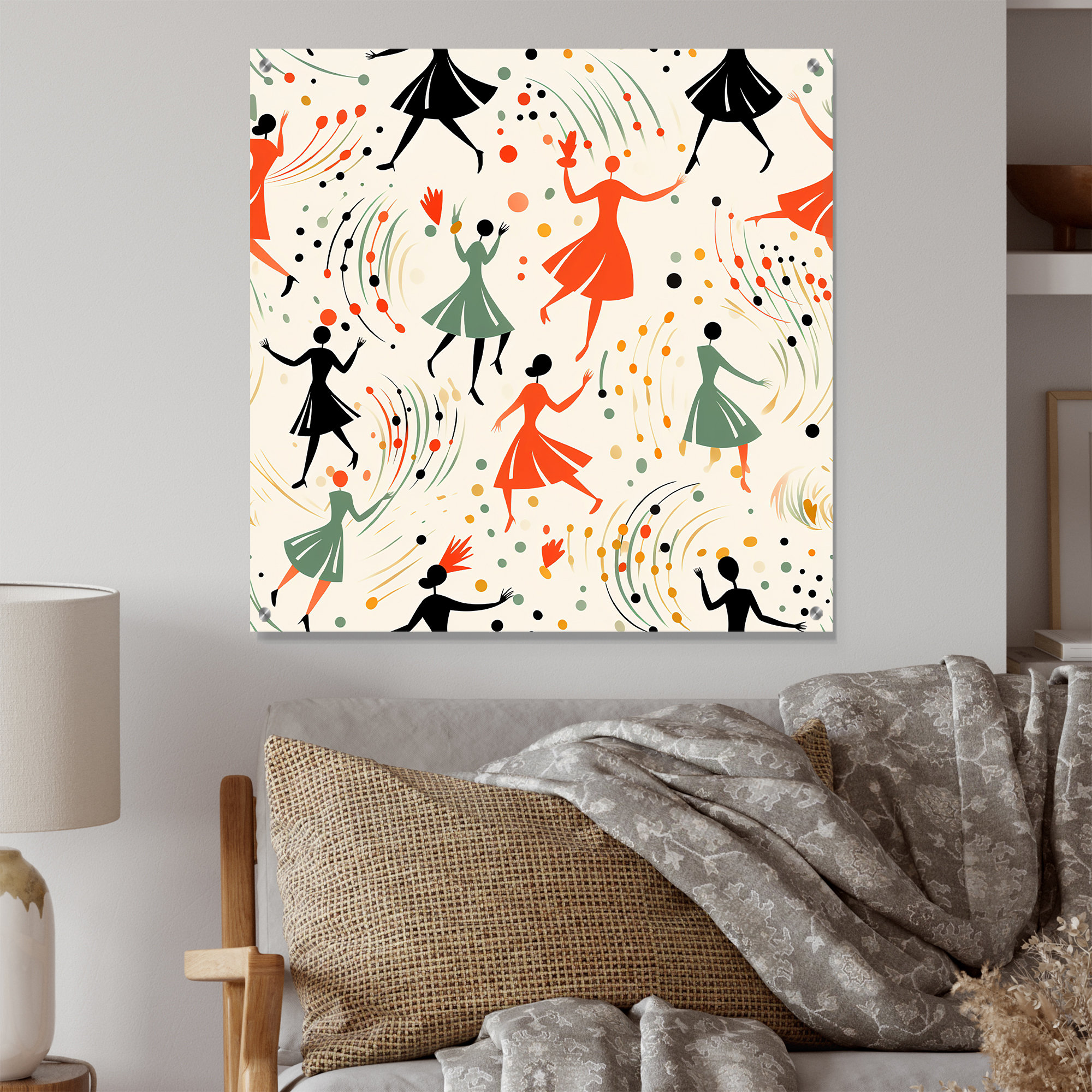Design Art Midcentury Blue And Orange Poka Dota Dance - Artistic ...
