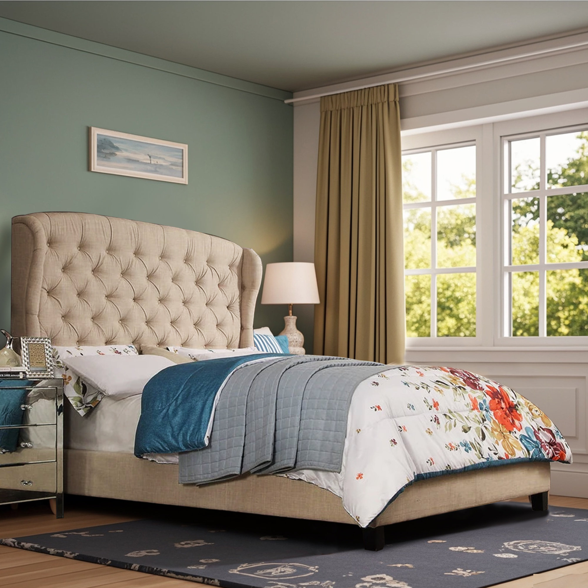 Lark Manor™ Fabric Upholstered Bed,Tufted Headboard Adjustable Height ...