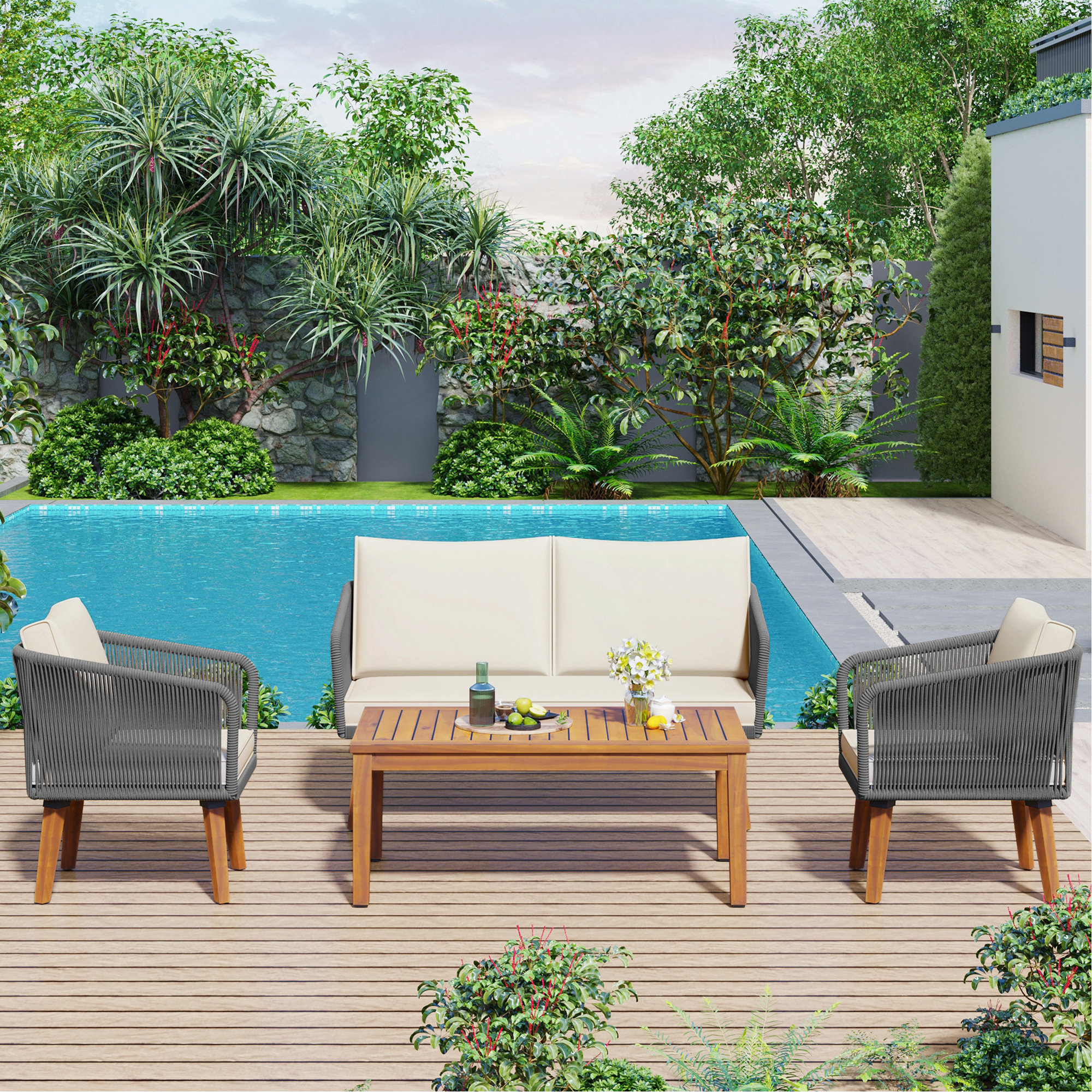 Corrigan Studio® Patio Furniture Set, 4 Pieces Outdoor Furniture Set ...