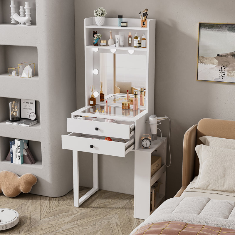 Ebern Designs Queneisha Small Vanity Desk With 3 Adjustable Lighted ...