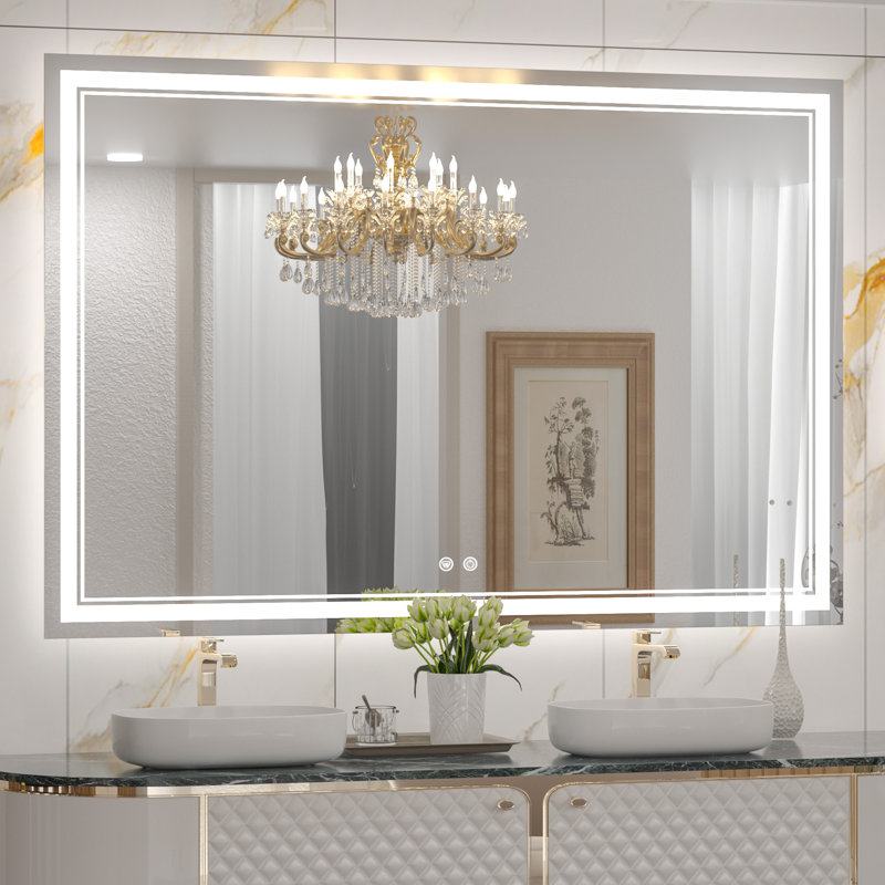Ivy Bronx Johnn LED Lighted Bathroom Vanity Mirror 3 Color Dimmable ...