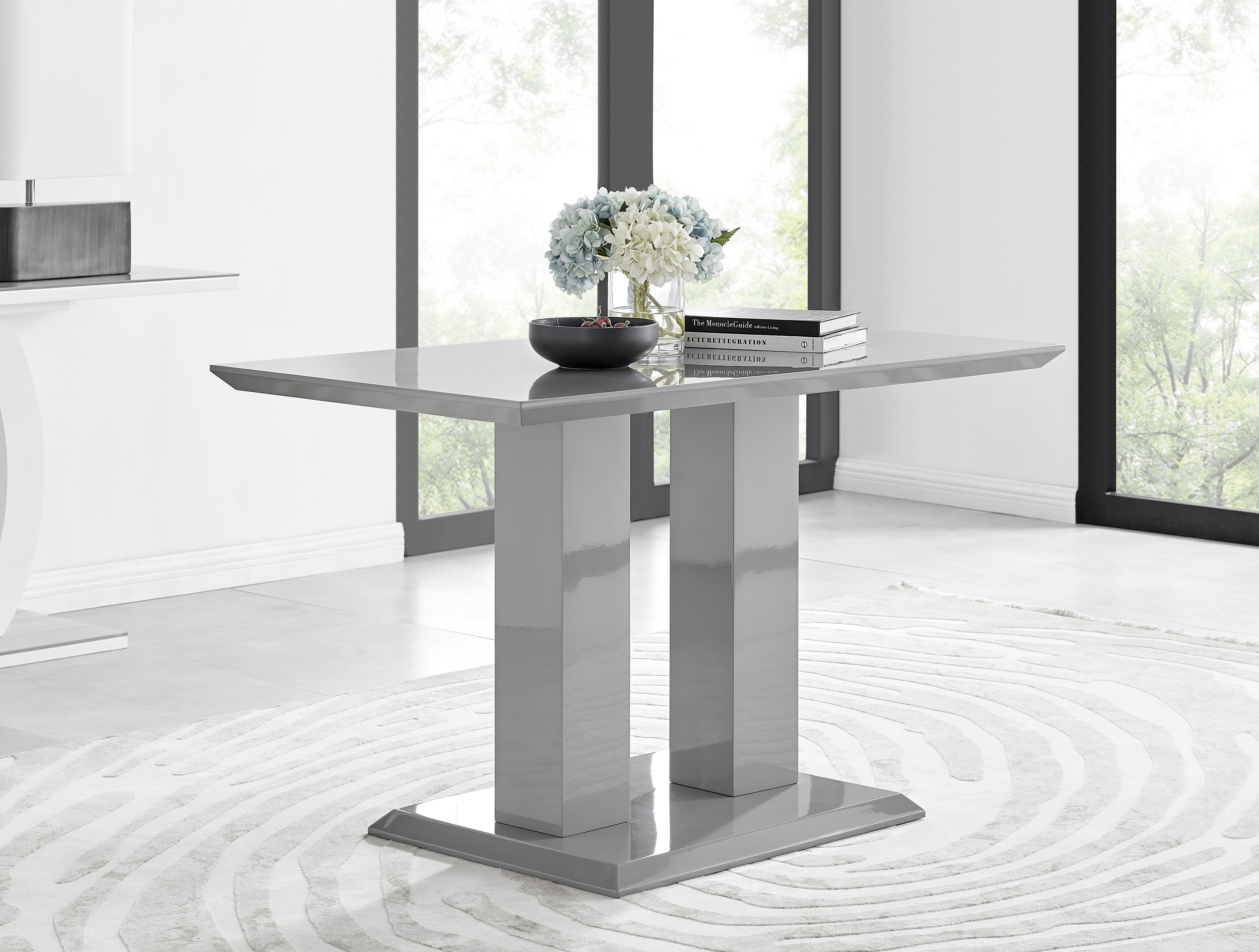 East Urban Home Eubanks High Gloss Double Pillar Rectagular Dining Table & Reviews | Wayfair