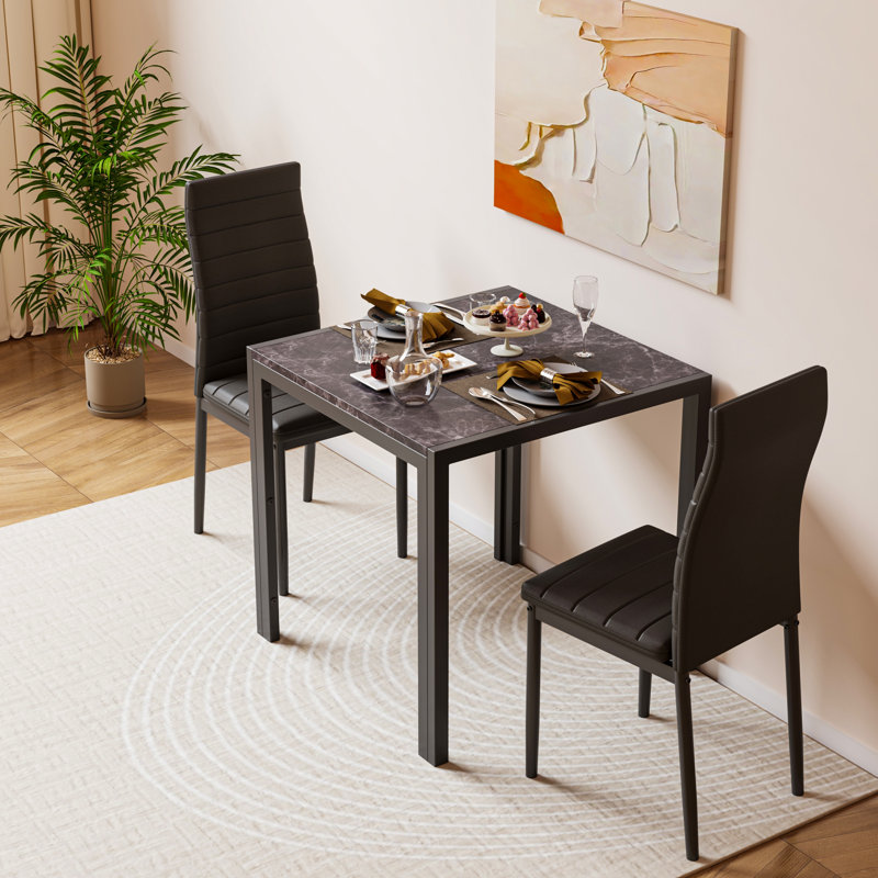 Ebern Designs Modern Style 3 Pieces Dining Table Set, Square Faux ...