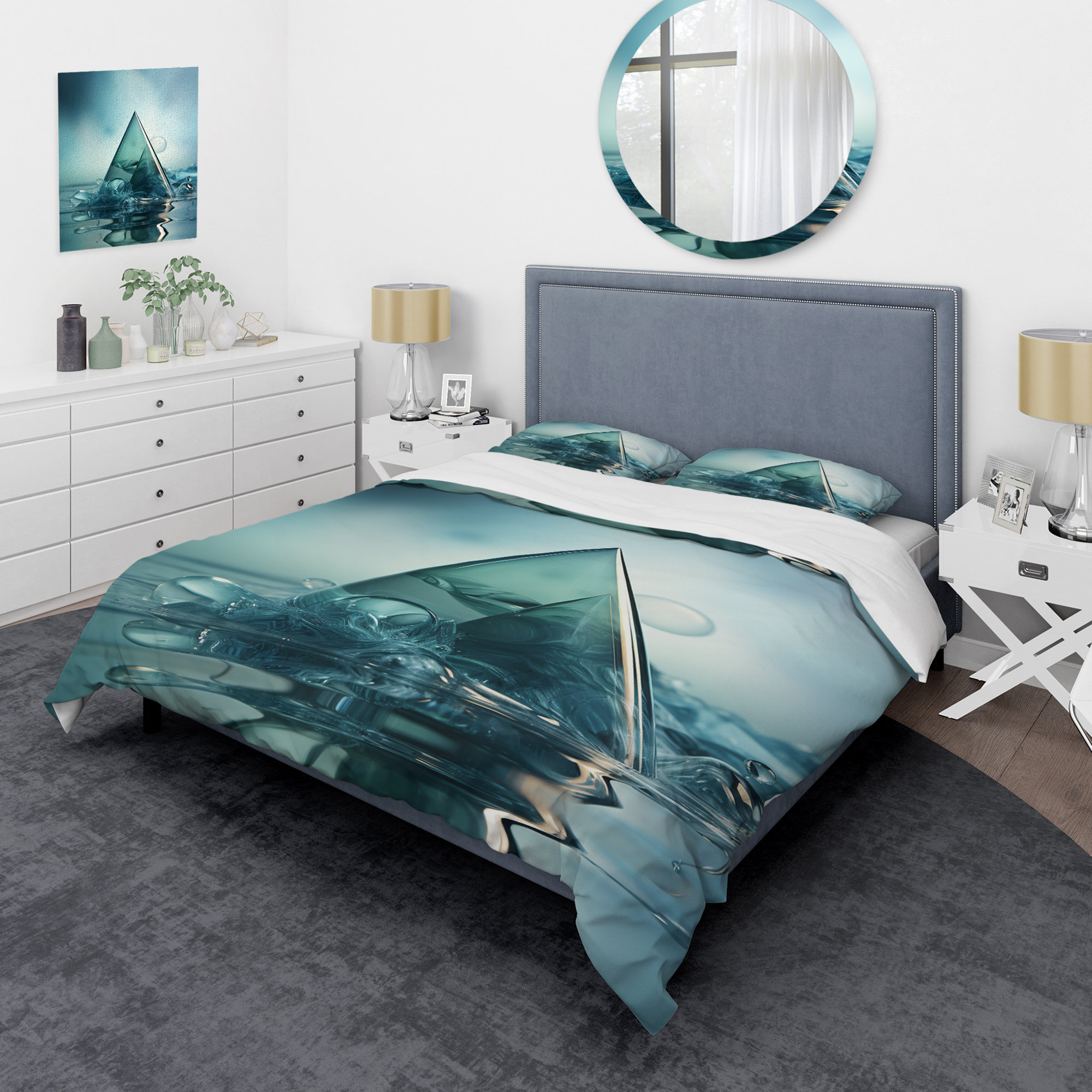 Design Art Emerald Blue Pyramid Shapes III - Abstract Modern Shapes ...