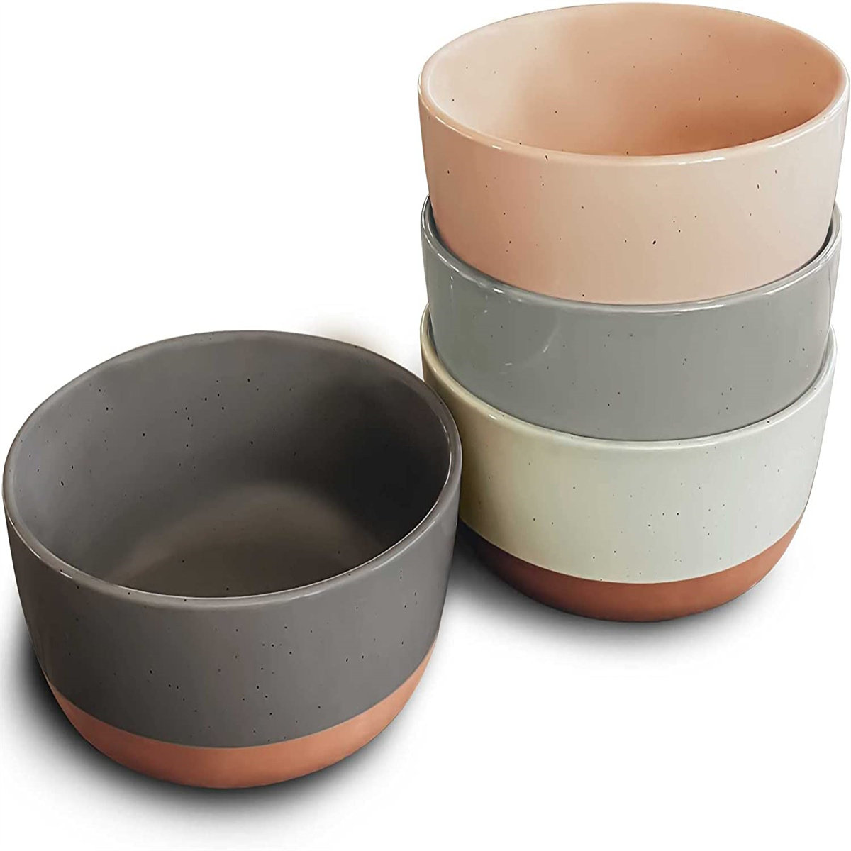 Hokku Designs Ceramic Flat Bowls Set Of 4-25 Oz- For Soup, Salad, Rice ...