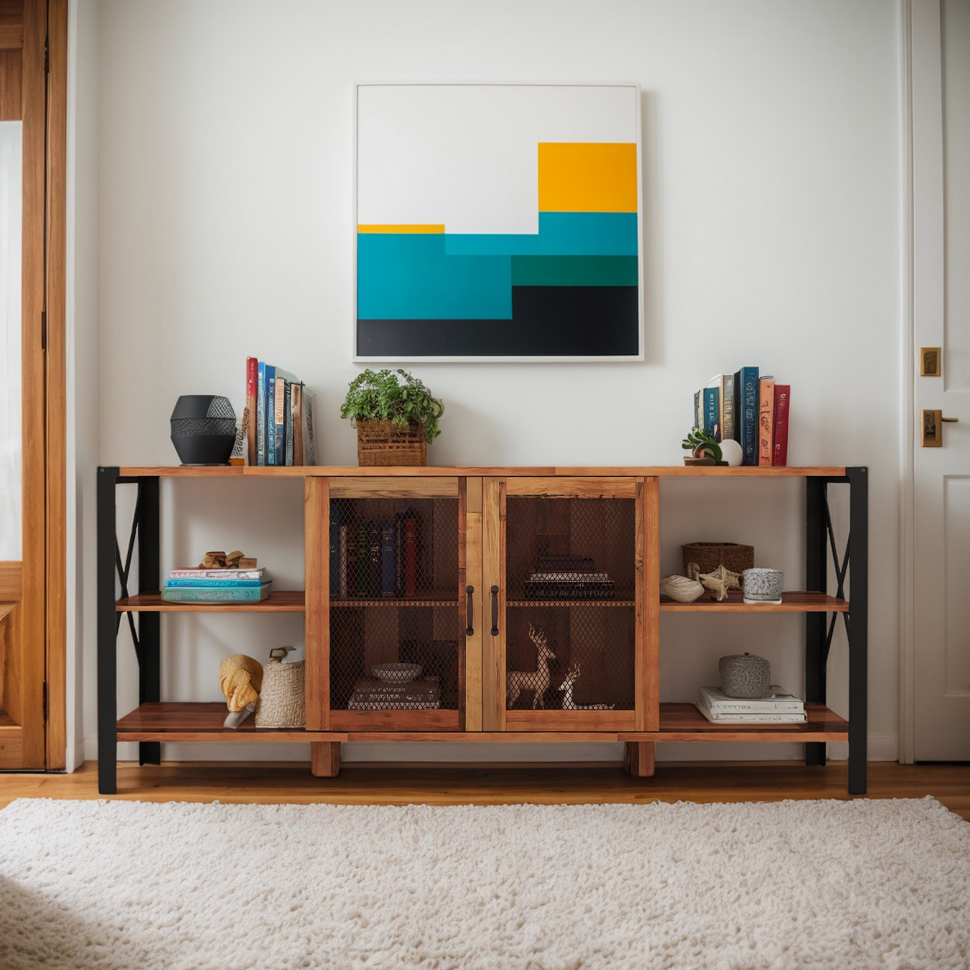 17 Stories 80 inch TV Stands With Open Bookshelves For Living Room ...