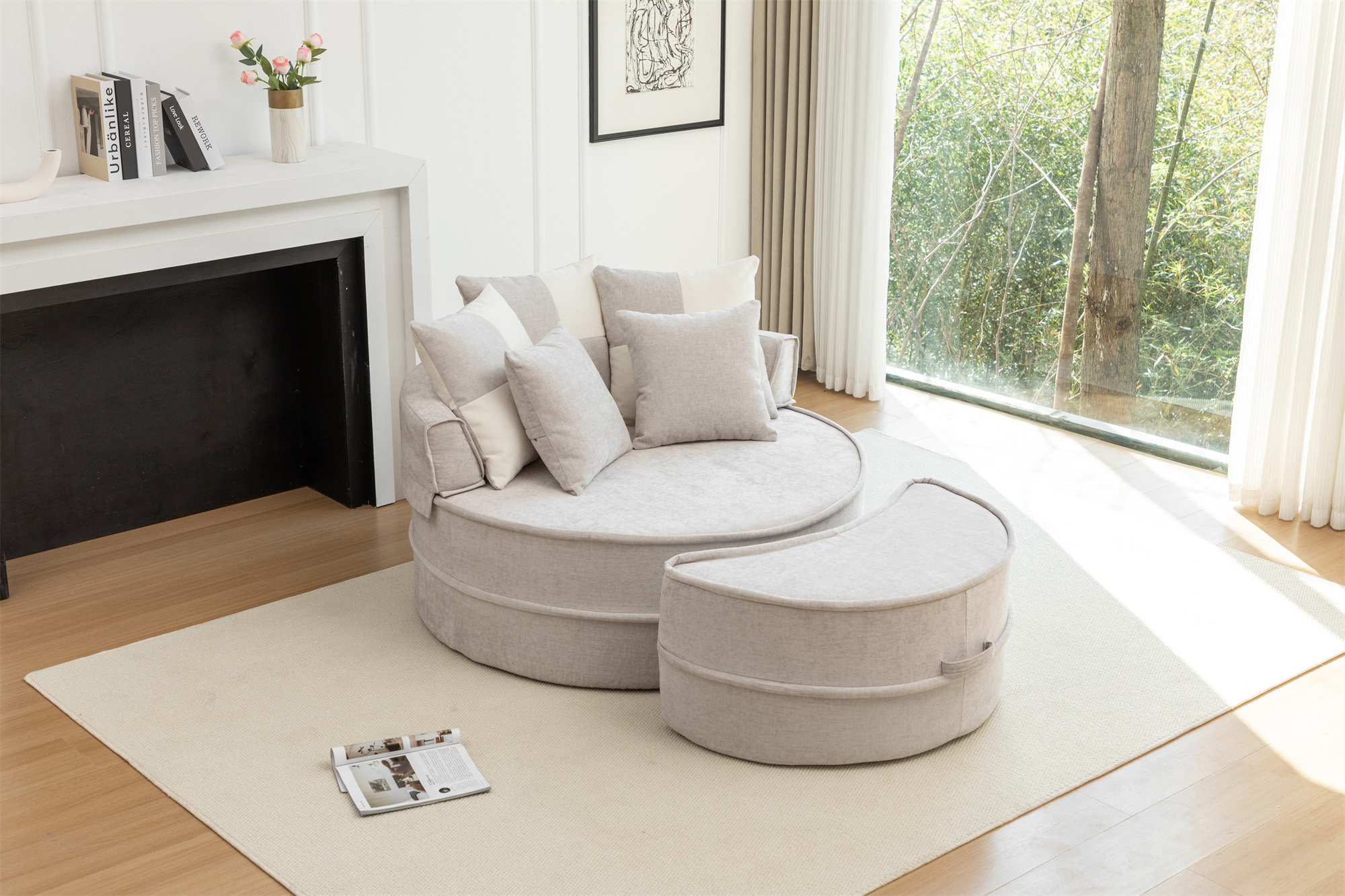 Latitude Run® Oversized Round Accent Barrel Chair With 5 Pillows Soft ...