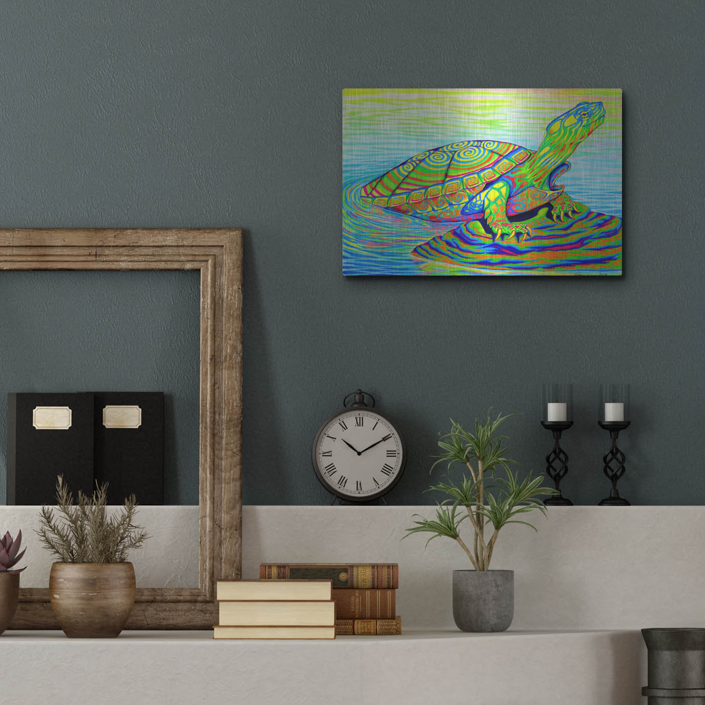 Bay Isle Home™ " Painted Turtle " by Rebecca Wang Art on Metal | Wayfair