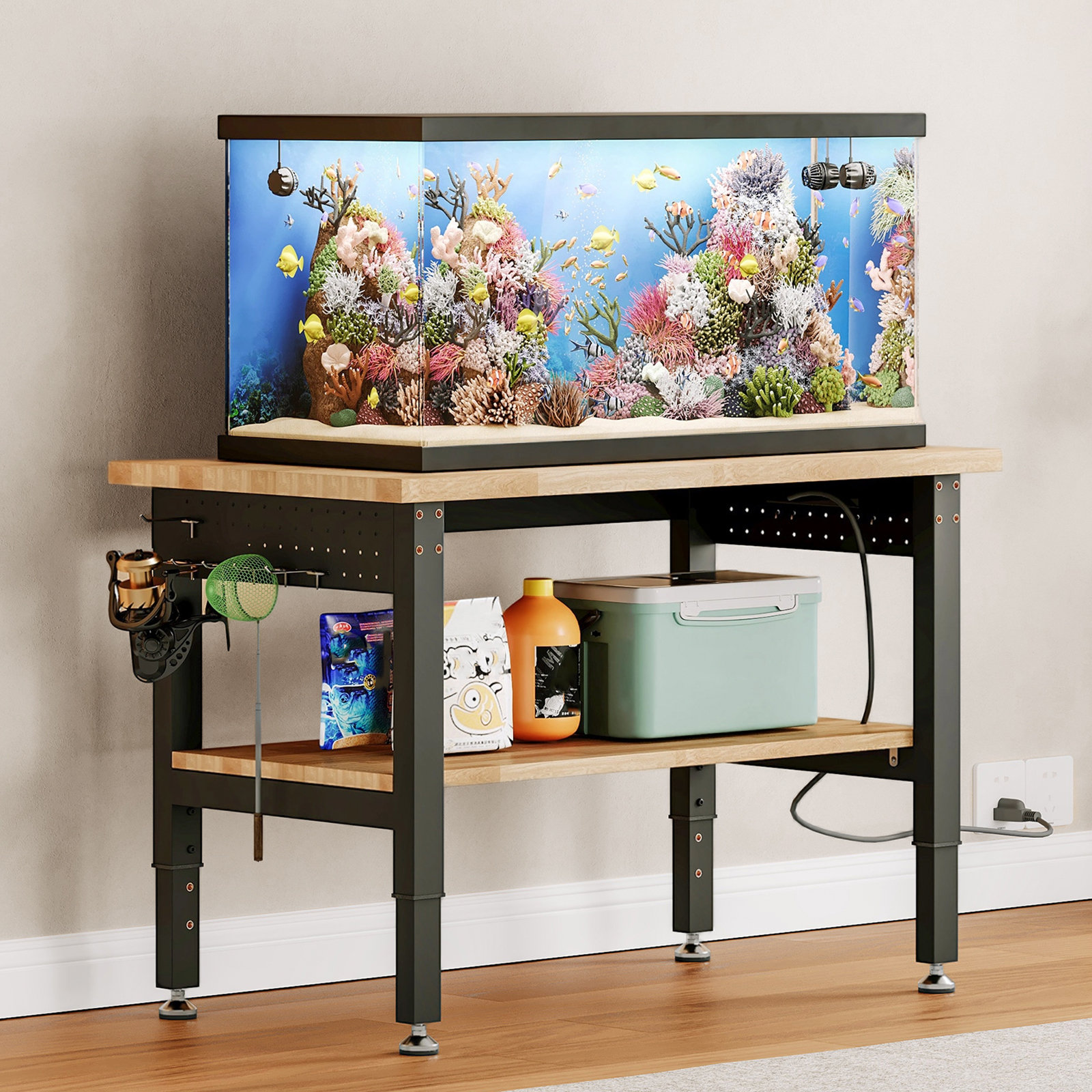 WFX Utility™ Adjustable 2-Tier Workbench with 4 AC Outlet and 2 USB ...