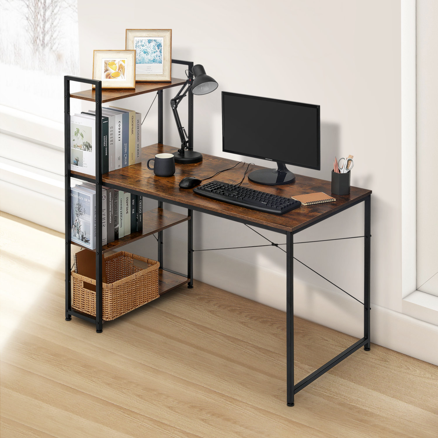 17 Stories Laptop Stand Writing Table with Display Bookshelf & Reviews ...